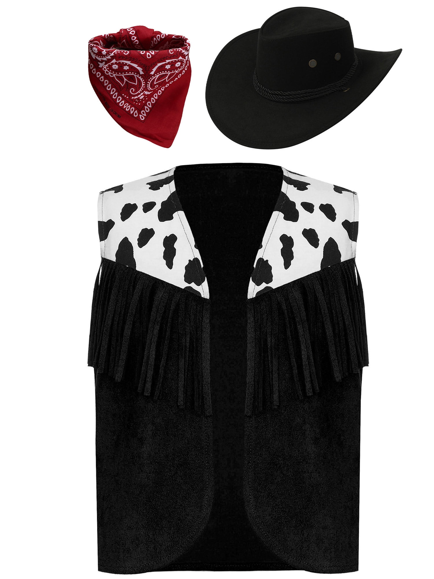 Alvivi Kids Western Cowboy Cowgirls Outfits Sleeveless Cow Print ...