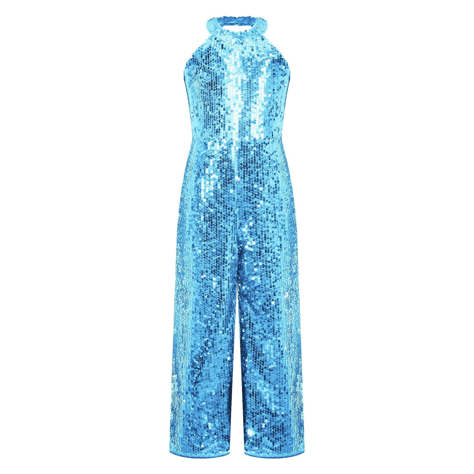 Alvivi Little Girls Shiny Sequins Halter Neck Jumpsuit Pageant Romper ...