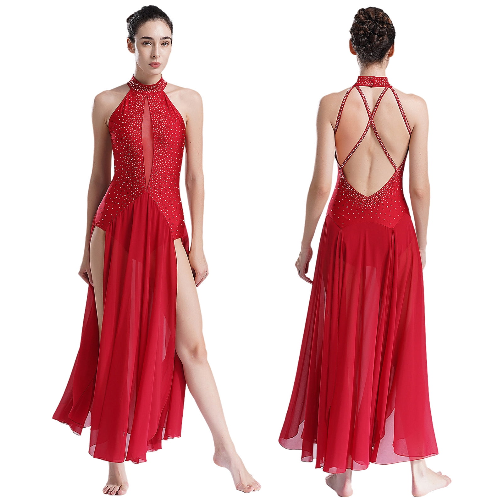 Alvivi Lyrical Dance Costumes for Women Contemporary Dancewear Halter ...