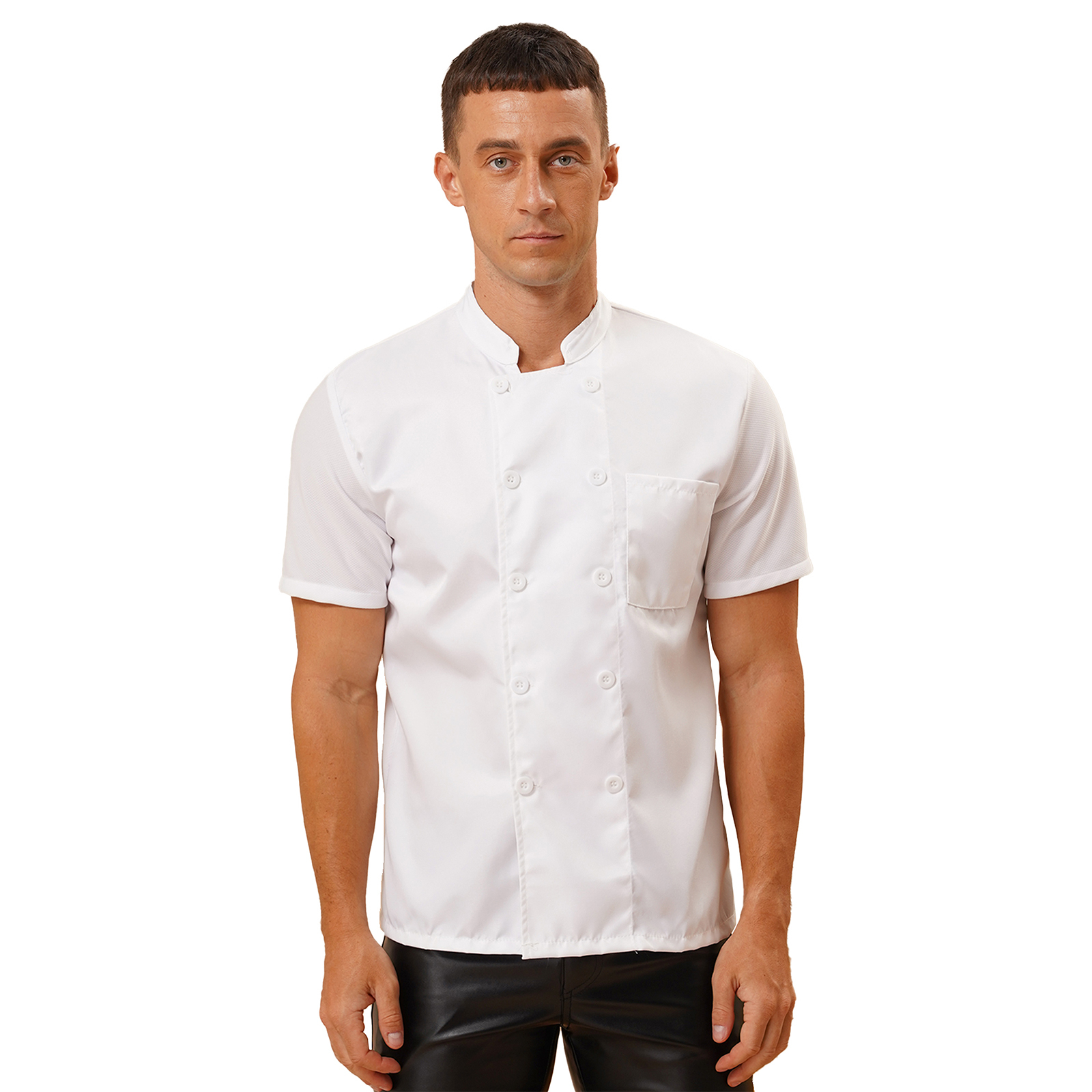 Alvivi Men's Chef Coat Uniform Short Sleeve Cook Jacket Restaurant ...