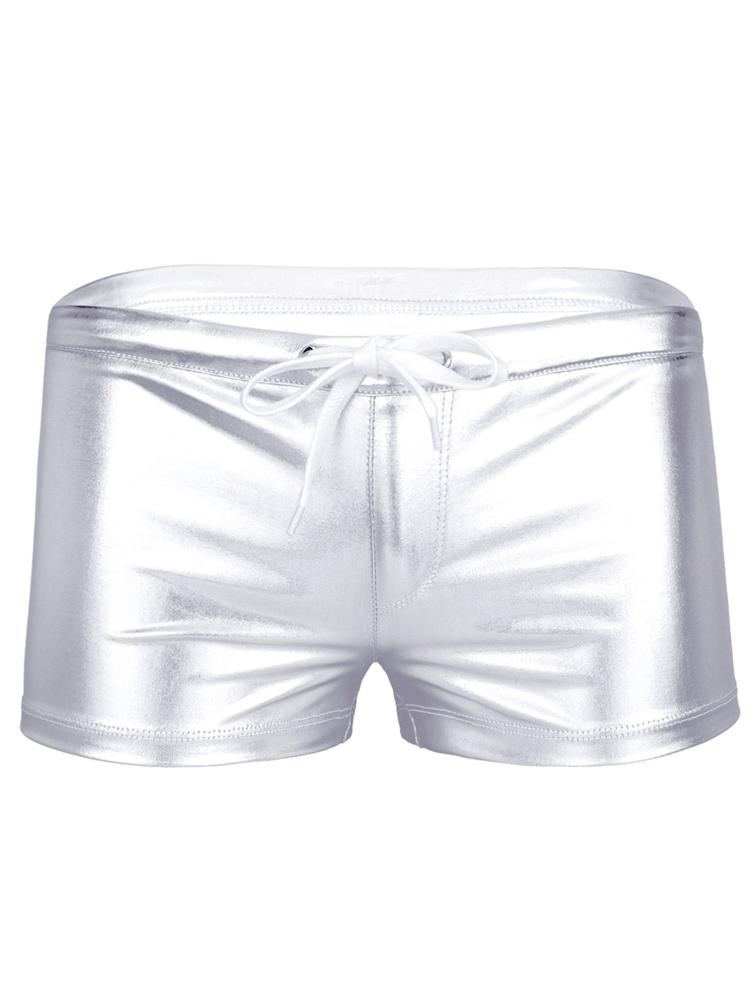 Alvivi Men's Shiny Metallic Booty Shorts Drawstring Boxer Shorts Rave ...