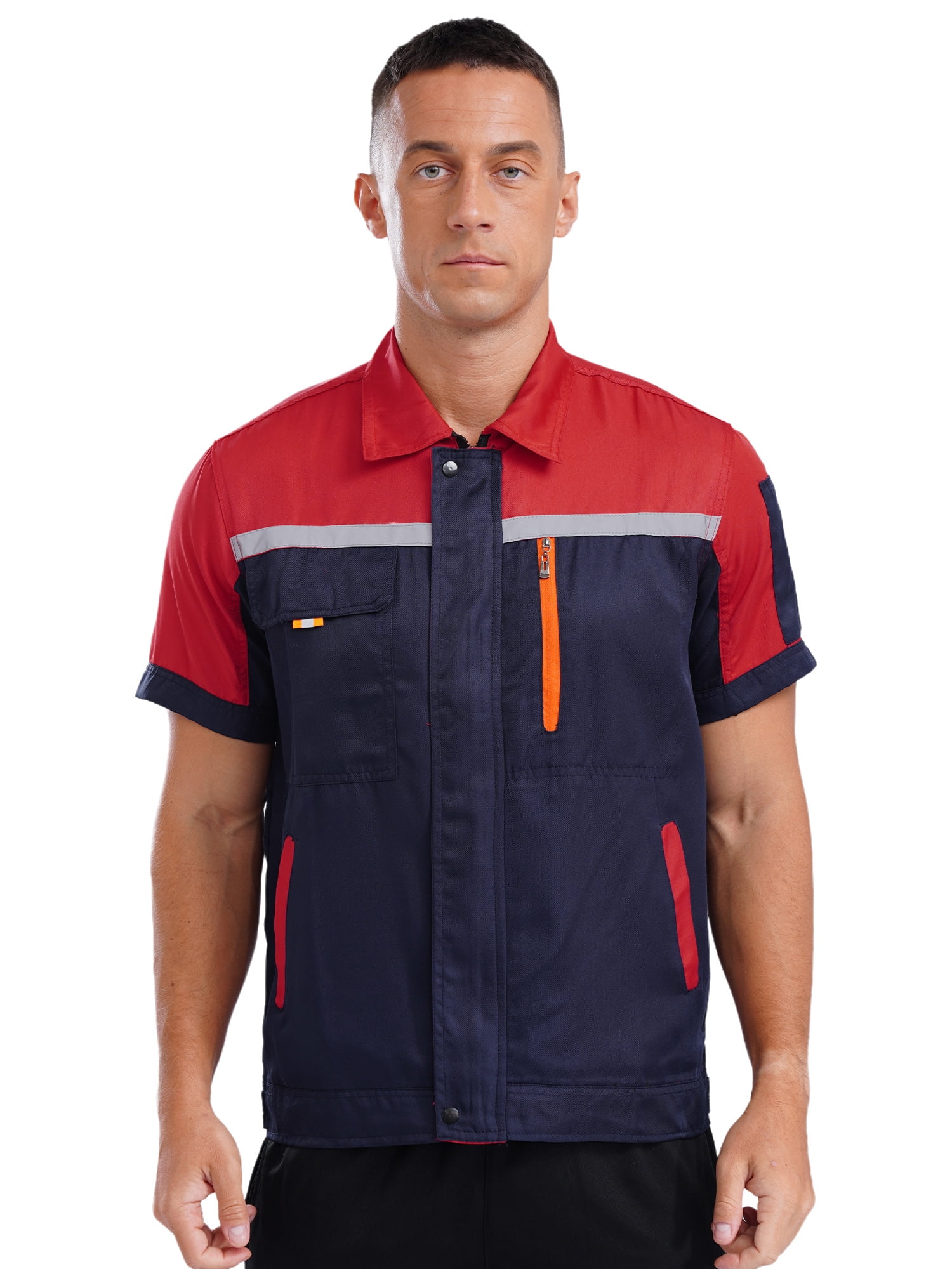 Alvivi Men's Short Sleeve Mechanic Work Shirt Front Zip Industrial ...
