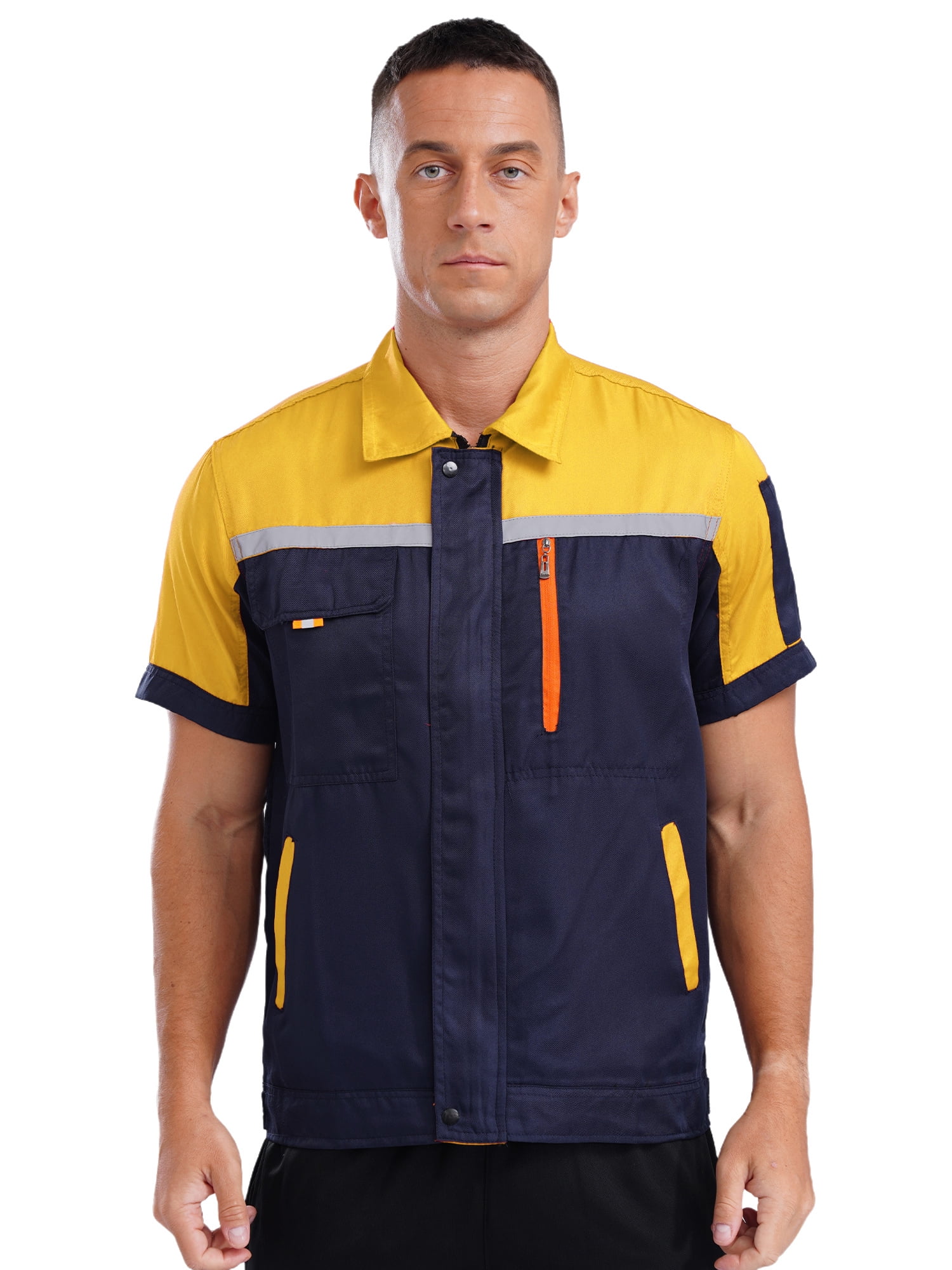 Alvivi Men's Short Sleeve Mechanic Work Shirt Front Zip Industrial ...