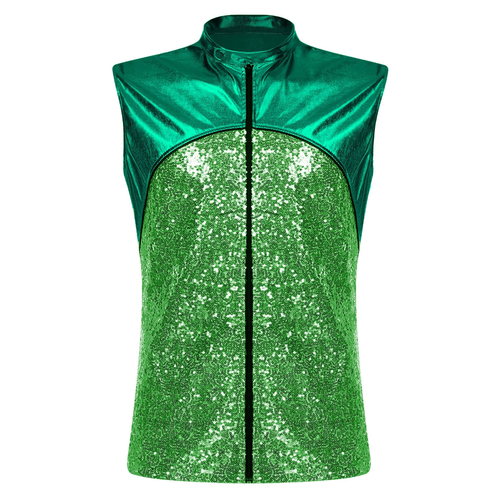 Alvivi Men's Sleeveless Metallic Zip-up Waistcoat Jacket Nightclub ...