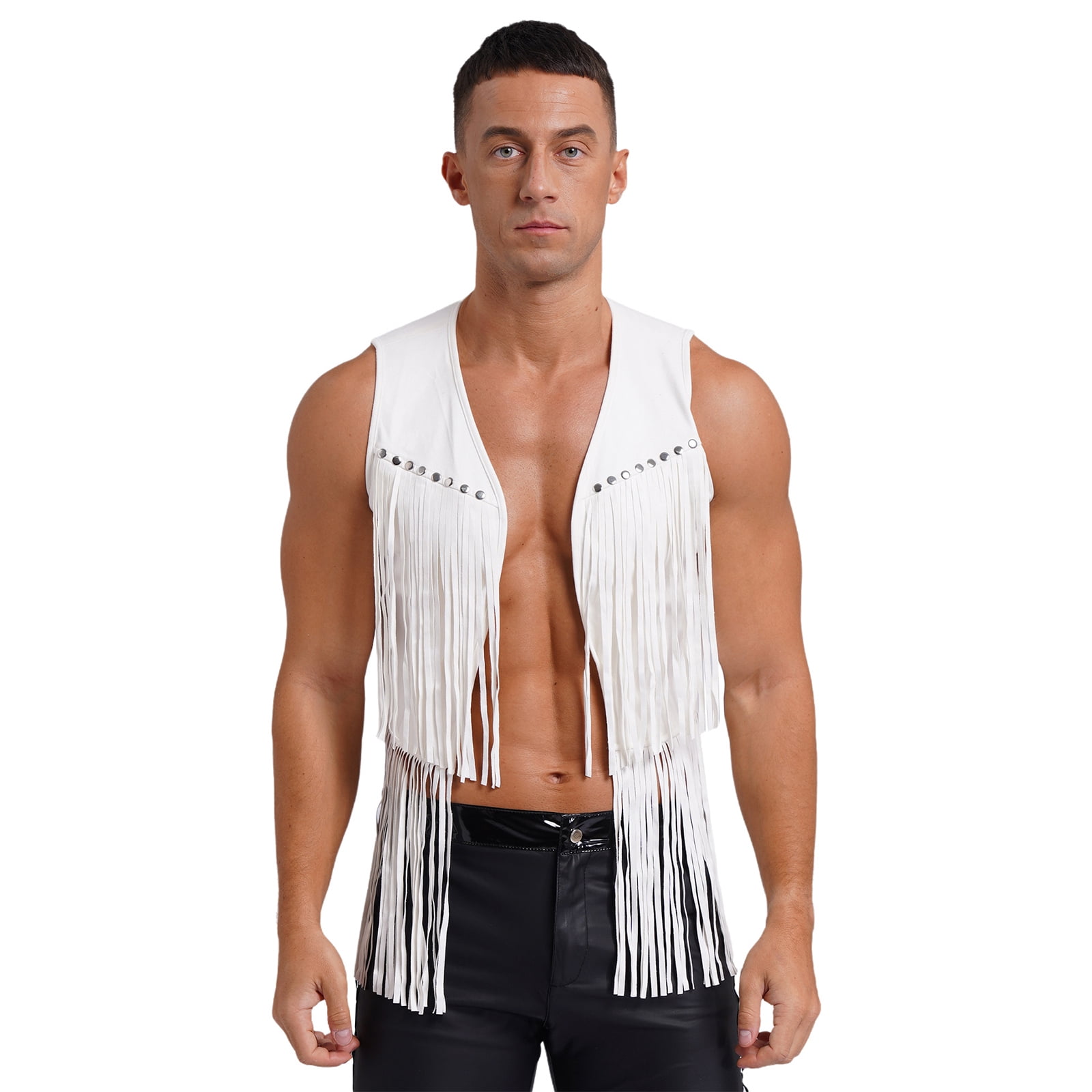 Alvivi Men's Western Cowboy Vest Casual Fringe Hippie Costume Open ...