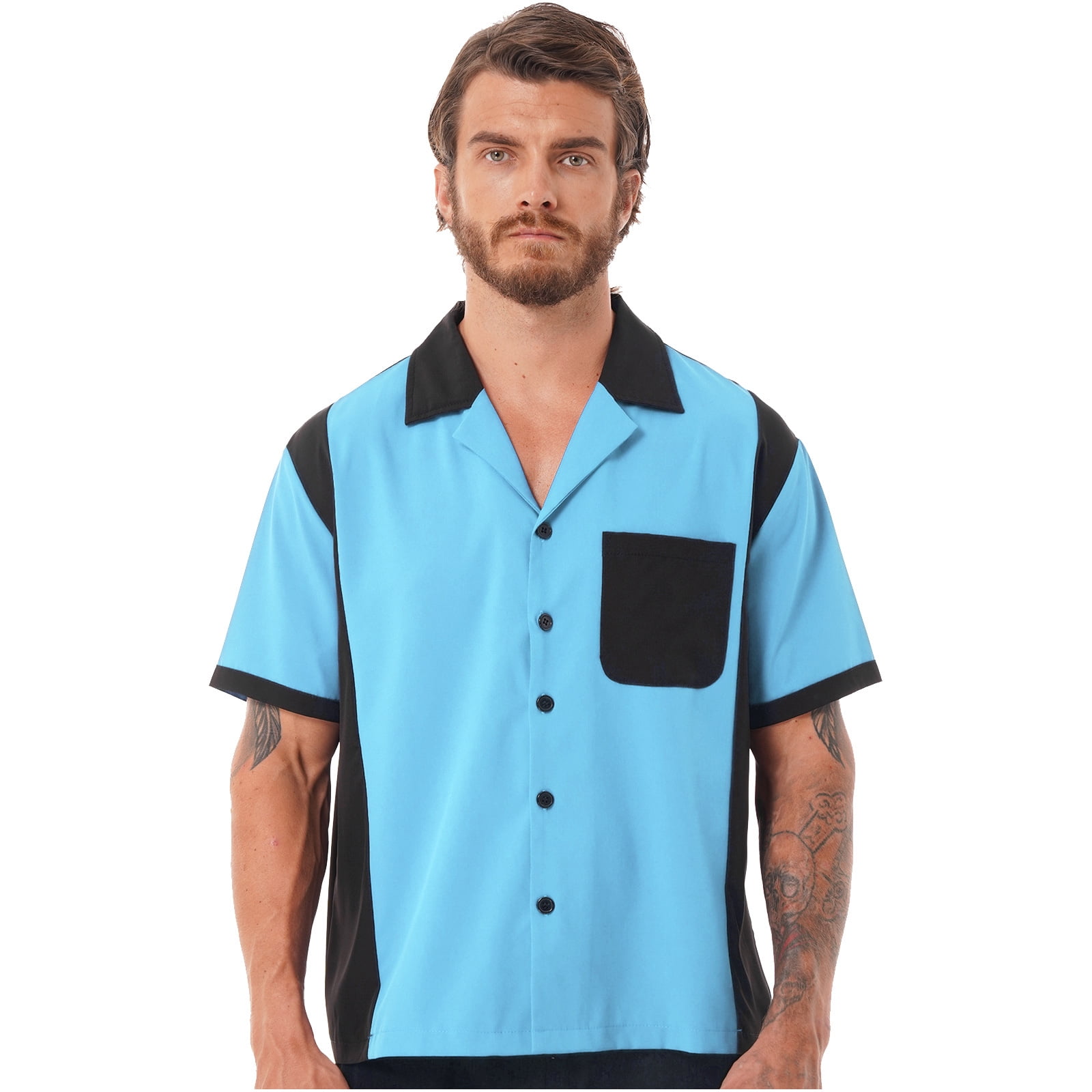 Alvivi Mens Button Down Bowling Shirt Cuban Style Retro Short Sleeve ...