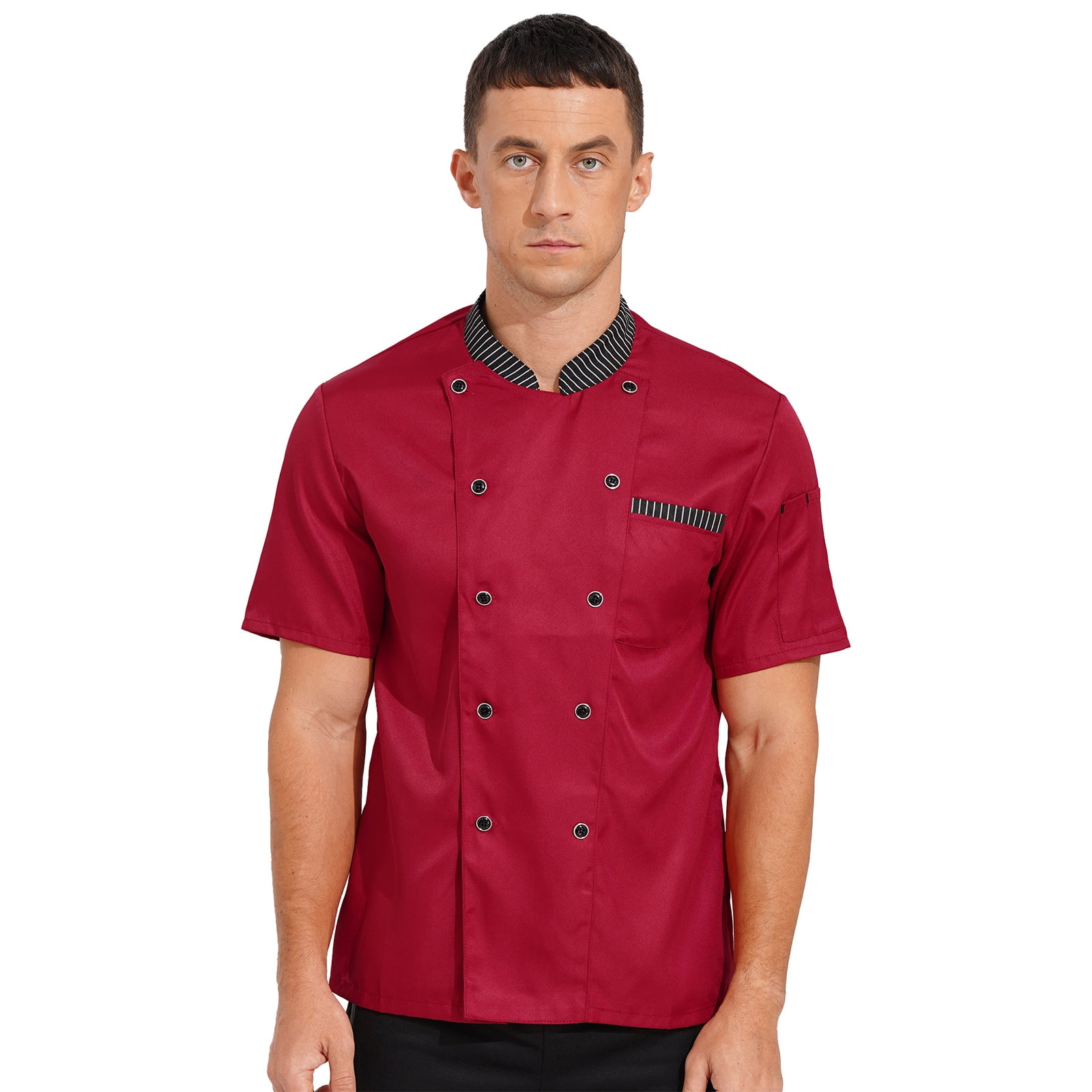 Alvivi Mens Chef Coat Jacket Short Sleeve Double-Breasted Restaurant ...
