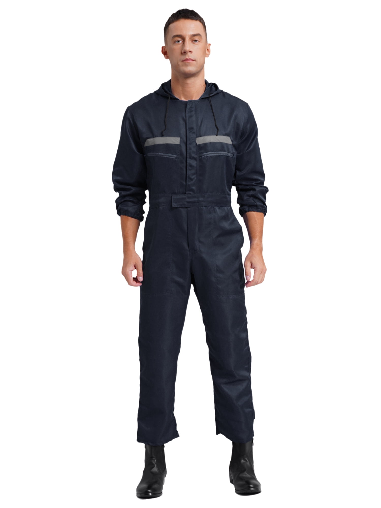 Alvivi Mens Hooded Work Overalls Coveralls Reflective Stripes Basic ...
