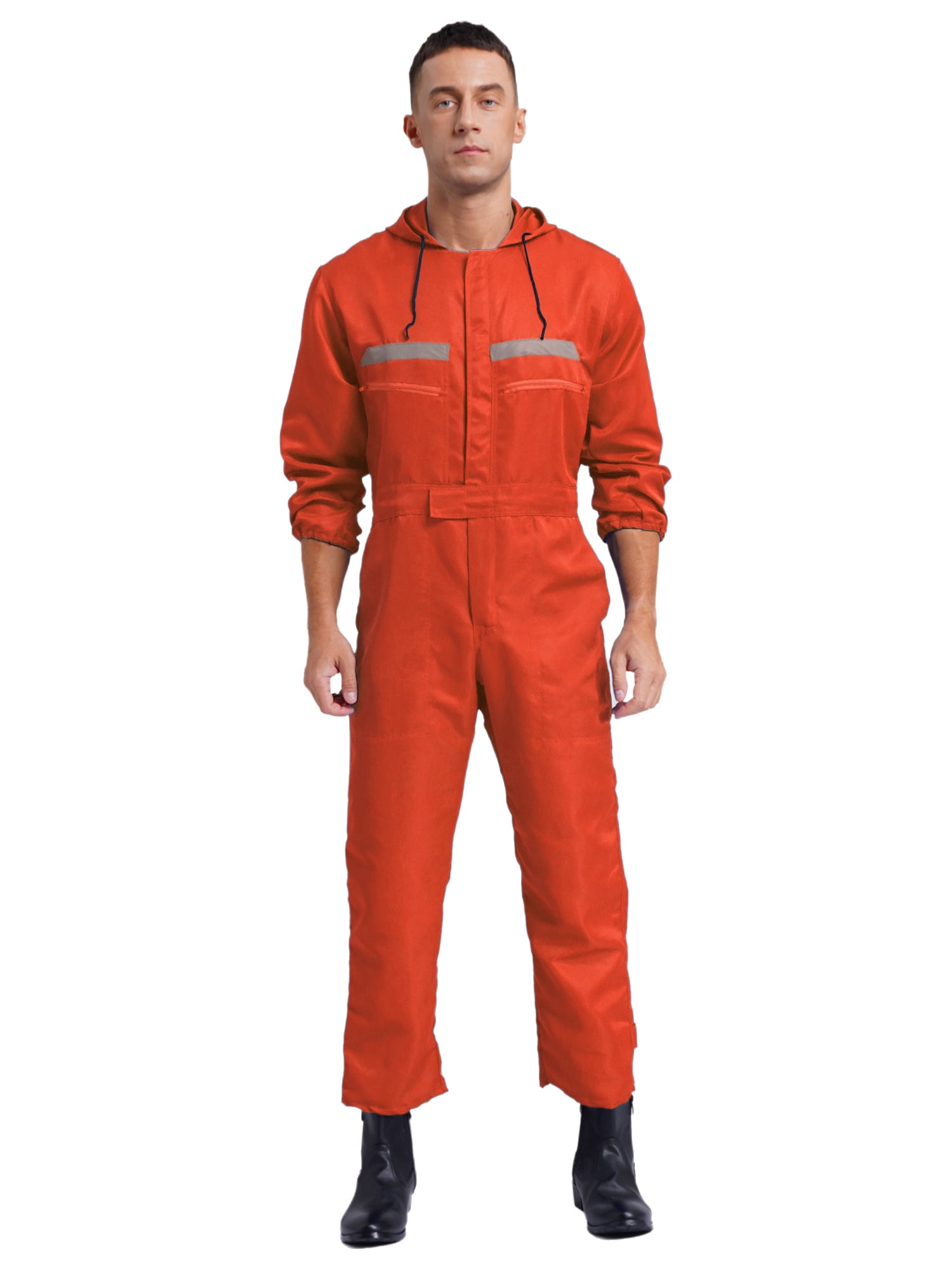 Alvivi Mens Hooded Work Overalls Coveralls Reflective Stripes Basic ...