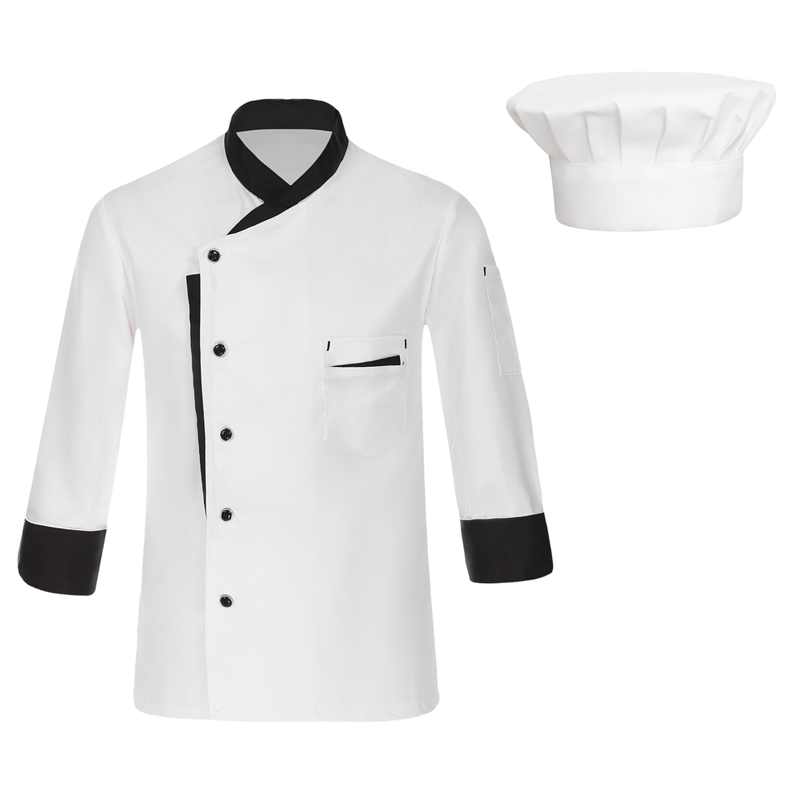 Alvivi Mens Long Sleeve Chef Coat with Hat Button Down Cooking Work ...