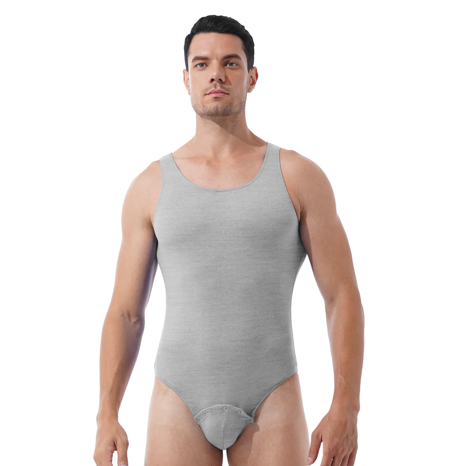 Alvivi Mens One Piece Sleeveless Leotard Tank Top Sportswear Slim Fit Bodysuit Shapewear Grey Xl