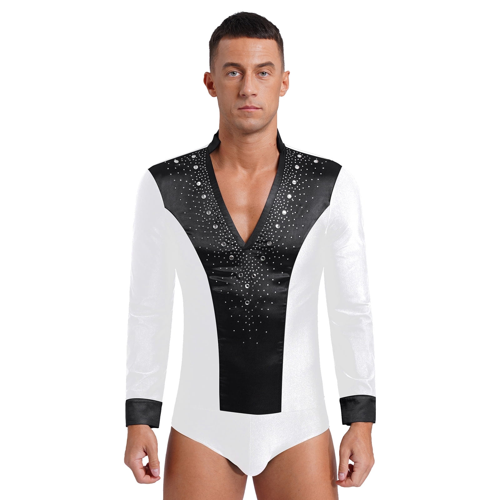 Alvivi Mens Shiny Rhinestone Deep V Neck Latin Tango Dance Shirt ...
