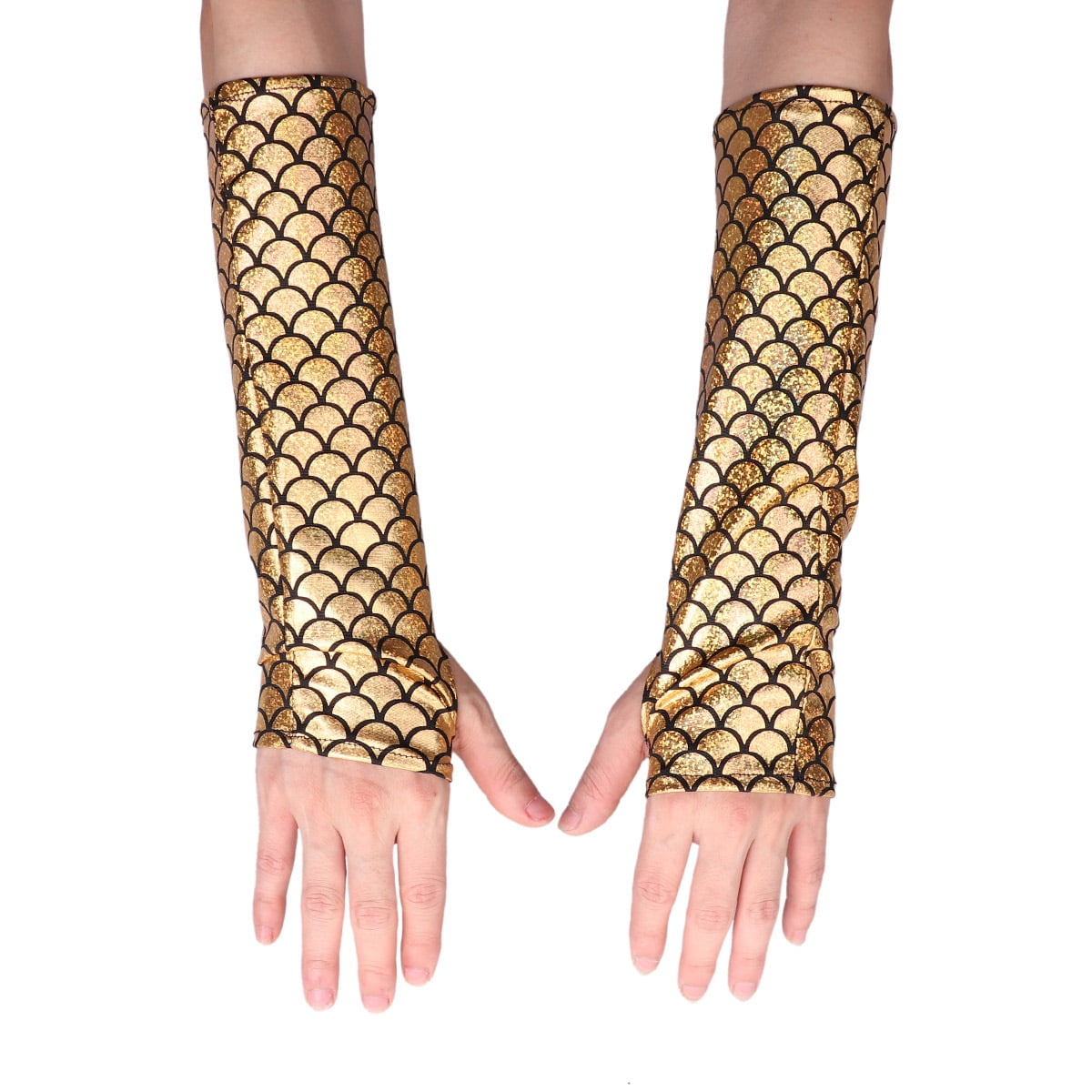 Alvivi Mermaid Fingerless Long Gloves Dancing Costume Arm Sleeves Gold ...