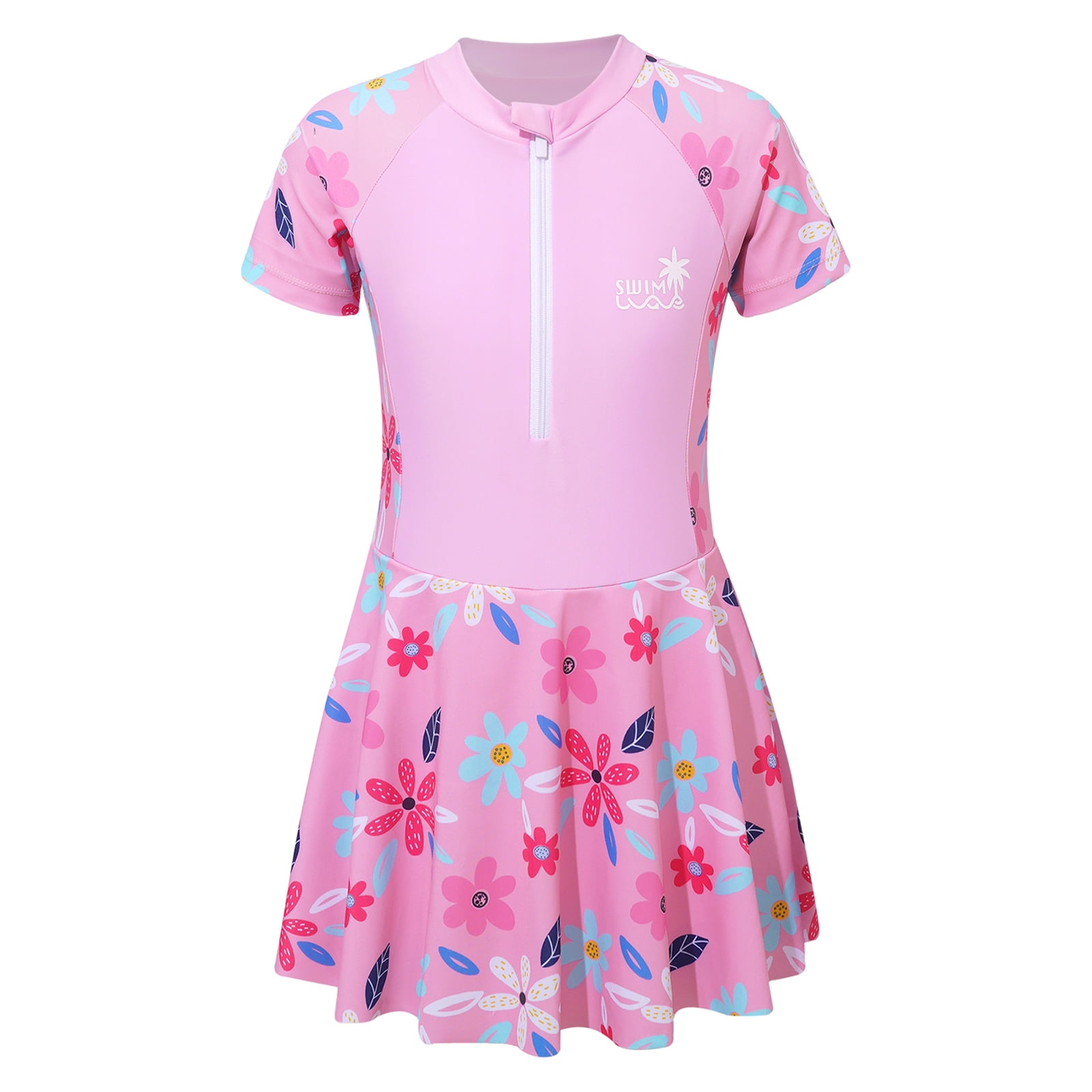 Alvivi Rash Guard Swimwear for Kids Girls Flower Printed Swim Dress One ...