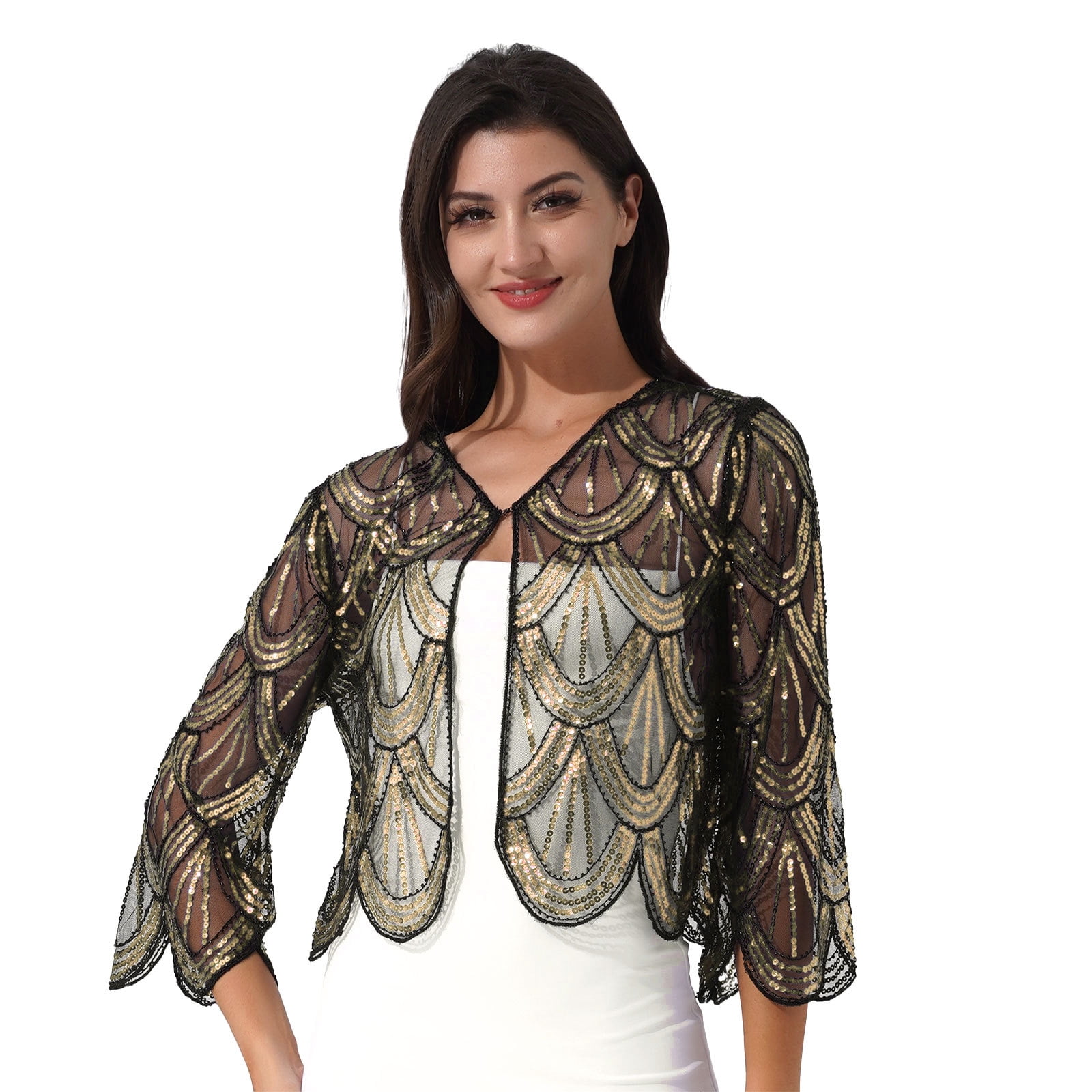 Alvivi Women 1920s Sequin Shawl Wraps Hollow Lace Evening Cape Bridal ...