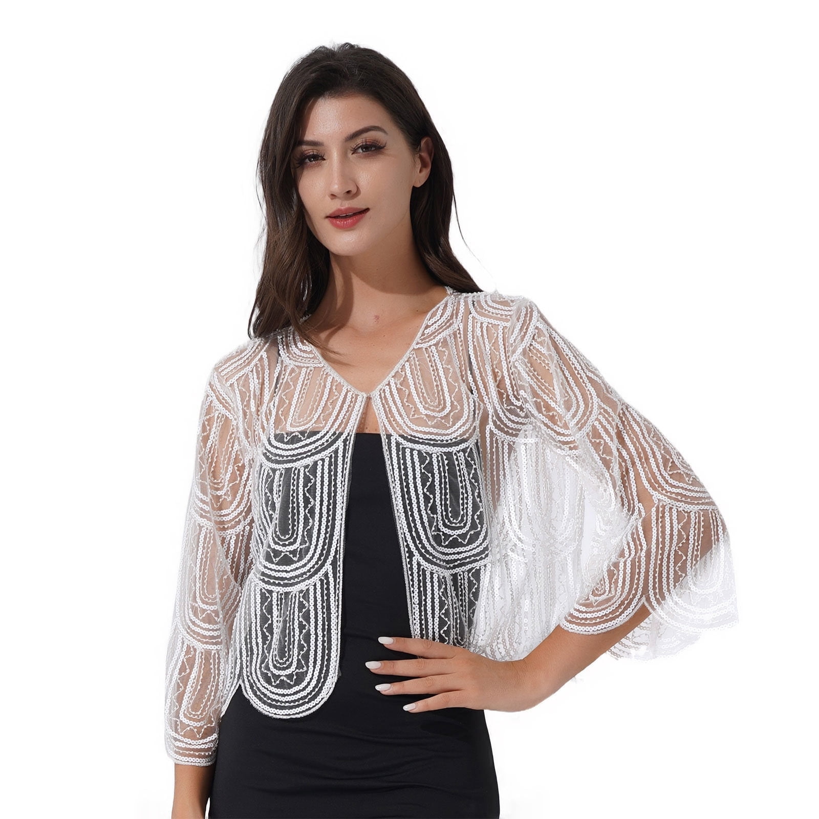 Alvivi Women 1920s Sequin Shawl Wraps Hollow Lace Evening Cape Bridal ...