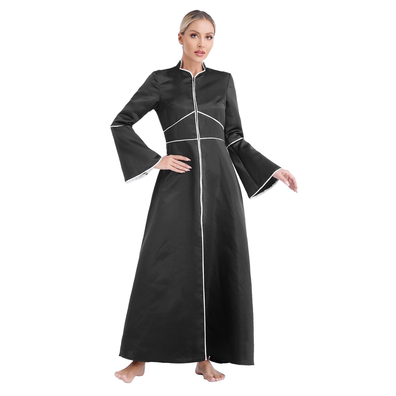 Alvivi Women Church Clergy Dress Flared Sleeves A-line Solid Maxi ...