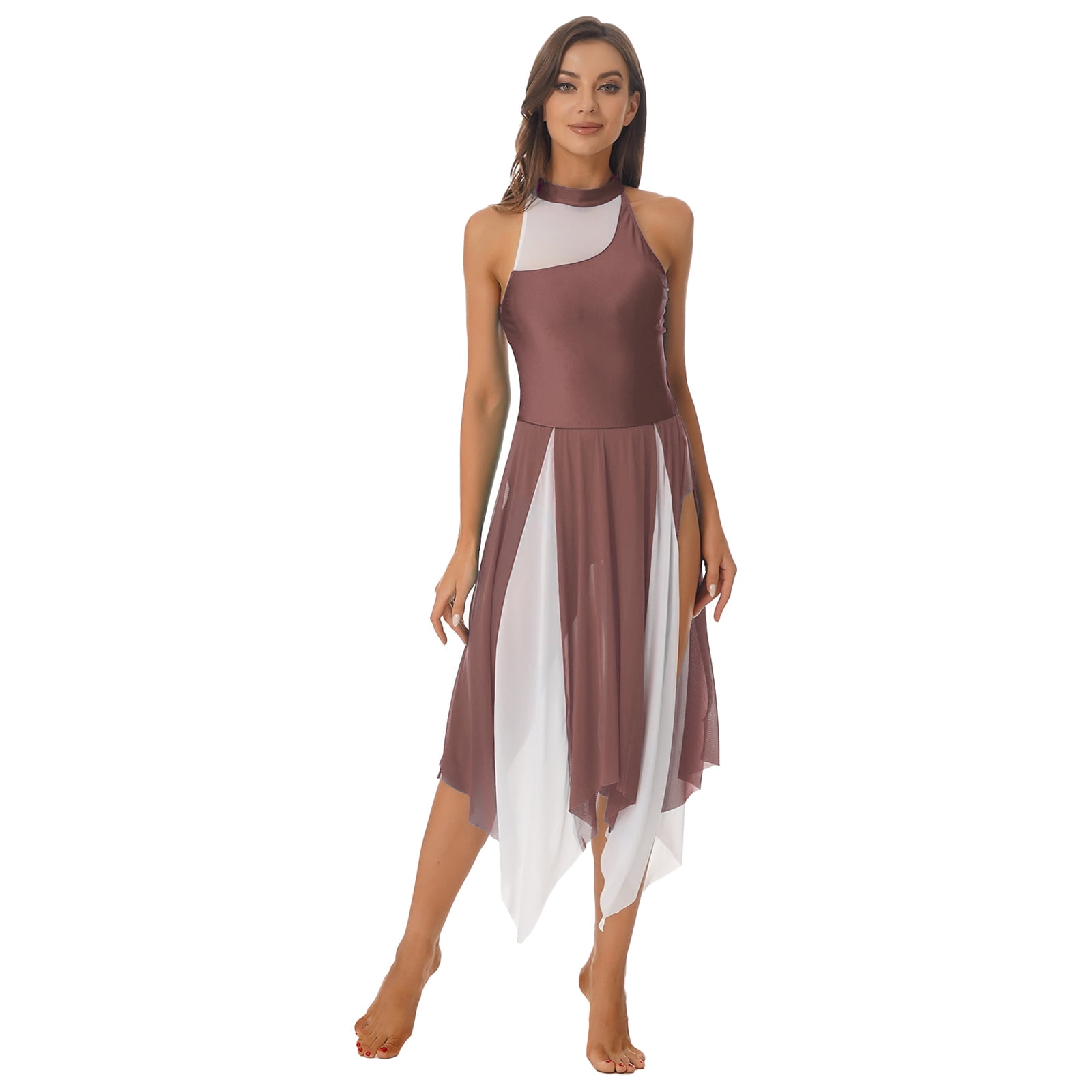 Alvivi Women Halter Mesh Color Block Leotard Dress Lyrical Modern ...