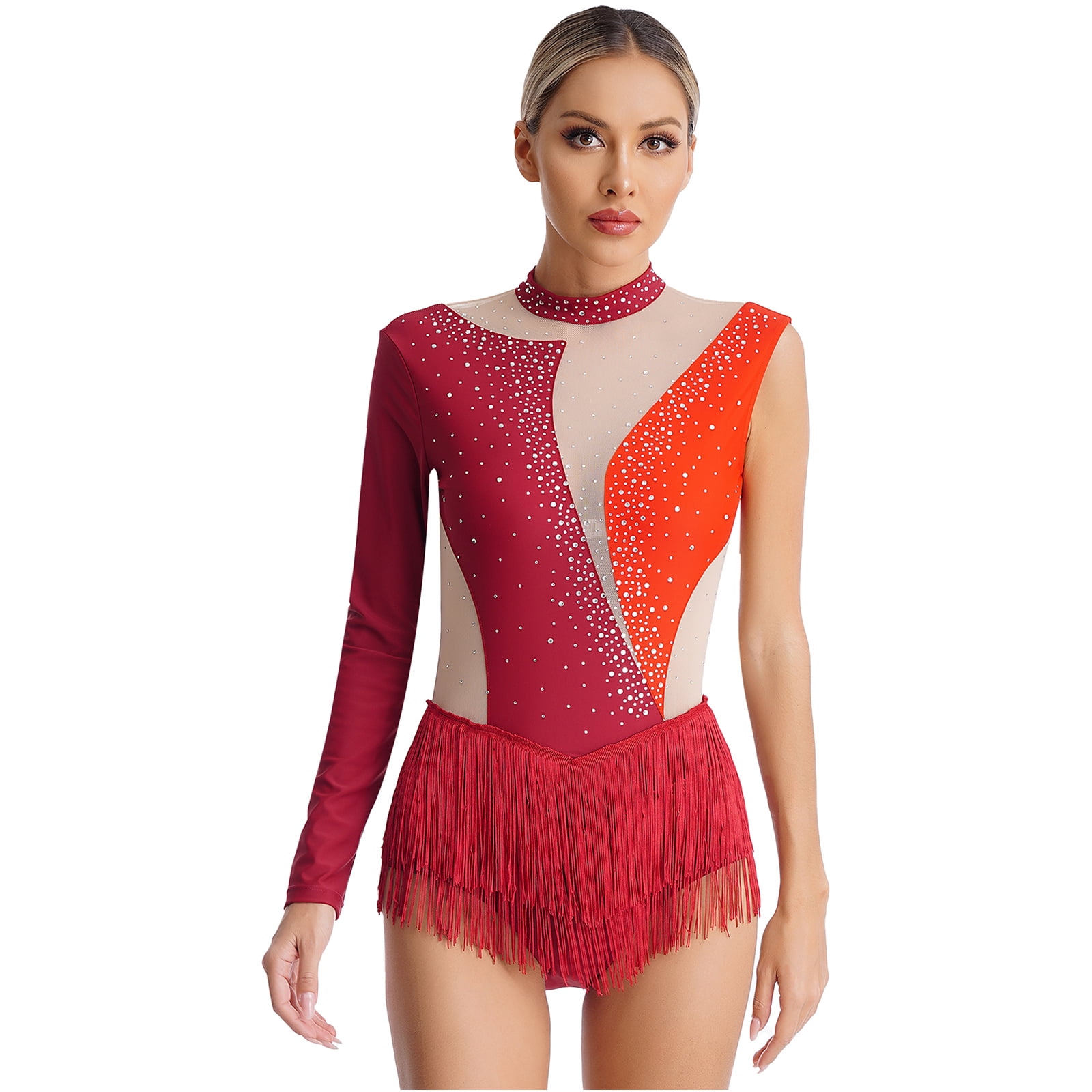 Alvivi Women Rhinestone Figure Ice Skating Dress Rhythmic Gymnastics ...