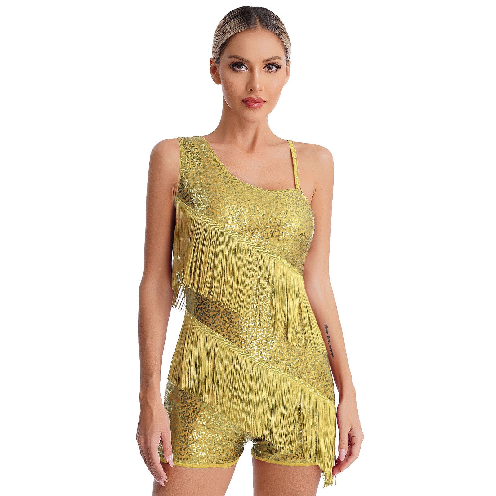 Alvivi Women Sequins Tassel Fringed Latin Leotard Jazz Tango Samba ...