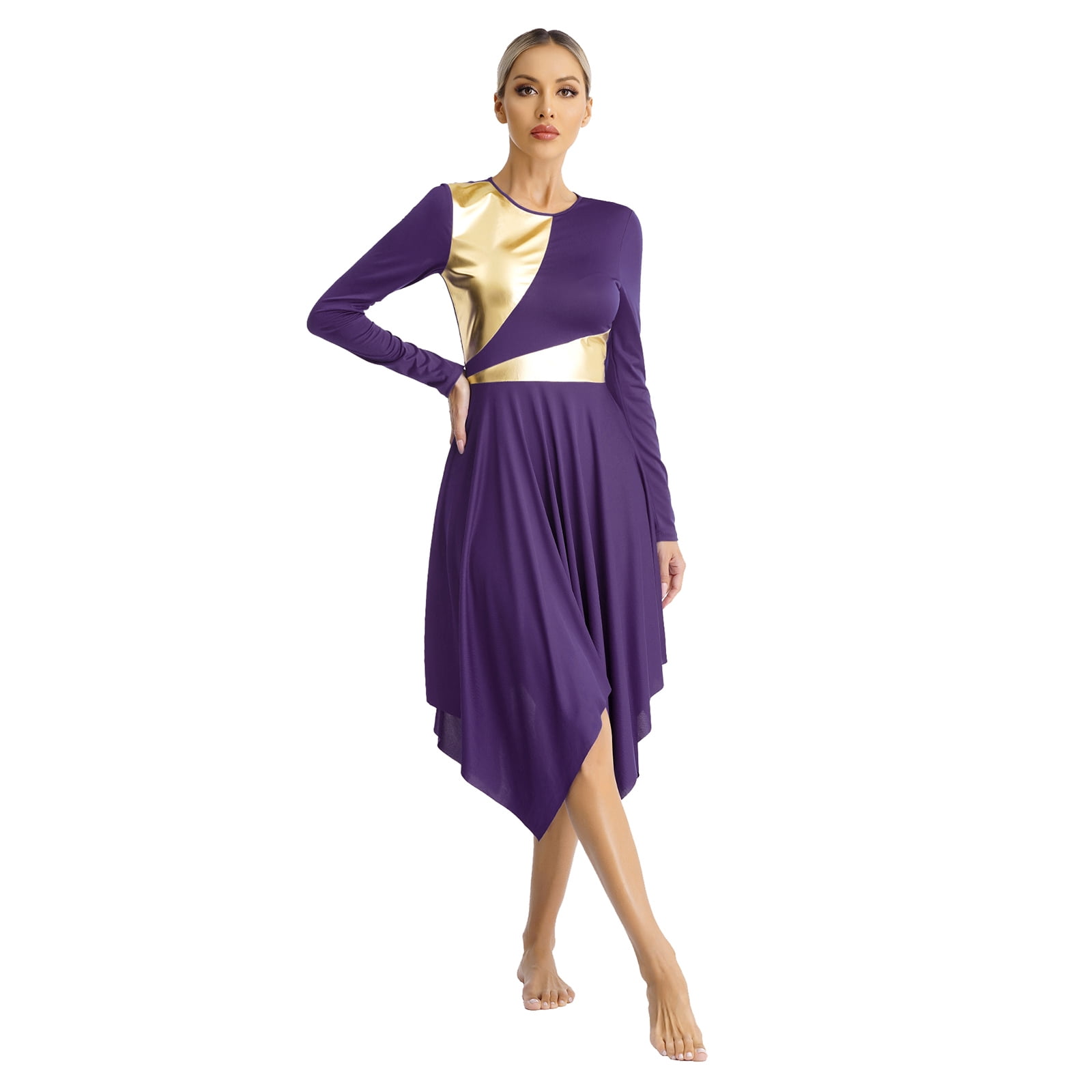 Alvivi Women's Asymmetrical Praise Dance Dress Long Sleeve Church Worship Performance Costume ...