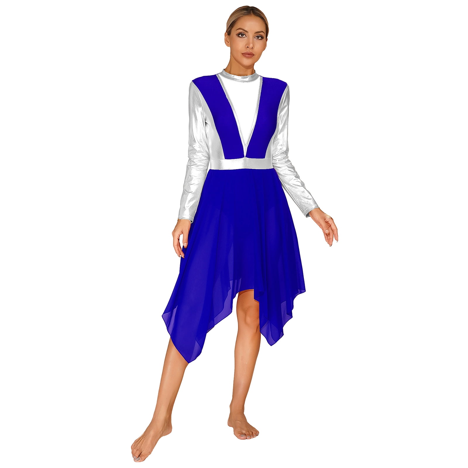 Alvivi Women's Long Sleeve Praise Dance Dress Tunic Metallic Gold Color ...