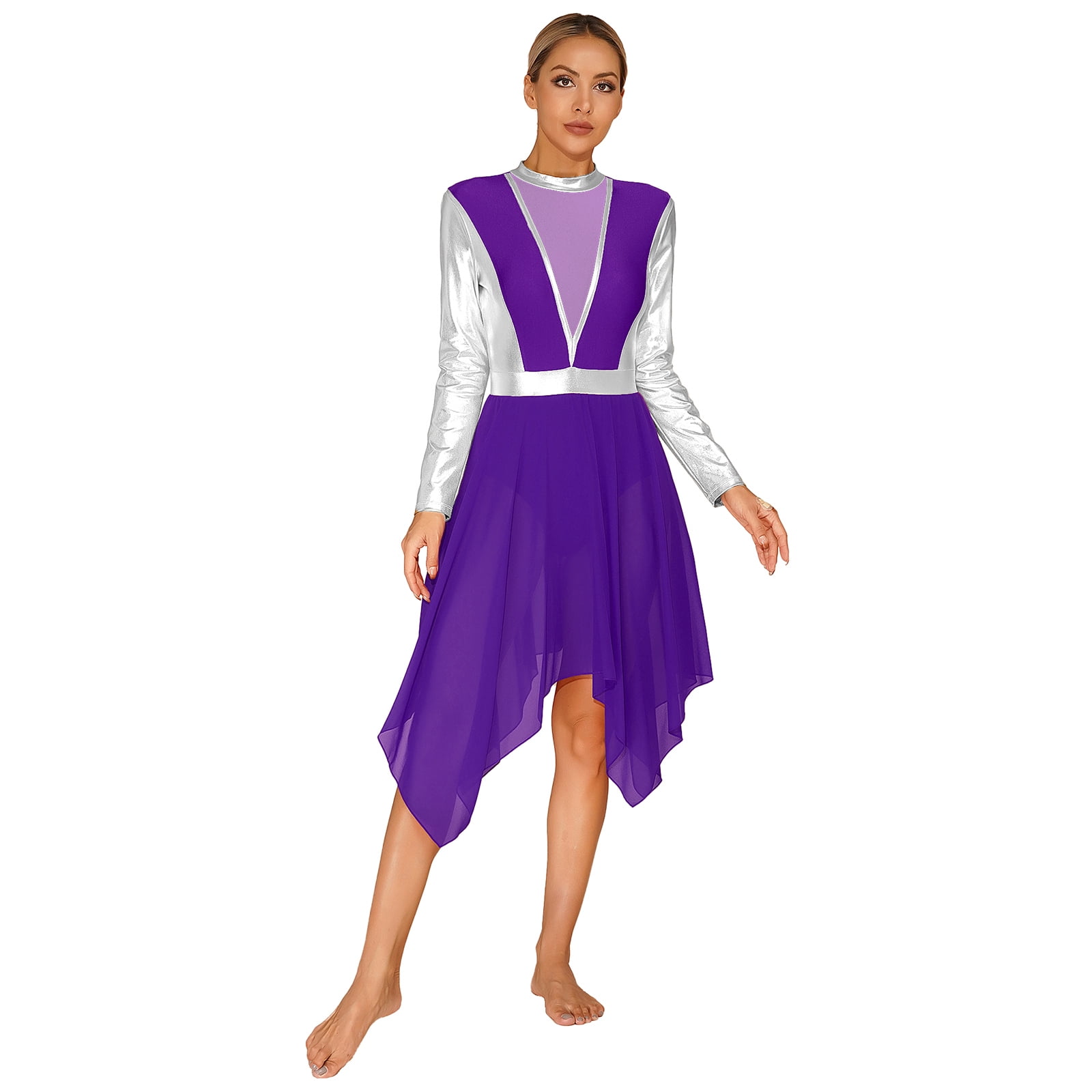 Alvivi Women's Long Sleeve Praise Dance Dress Tunic Metallic Gold Color ...