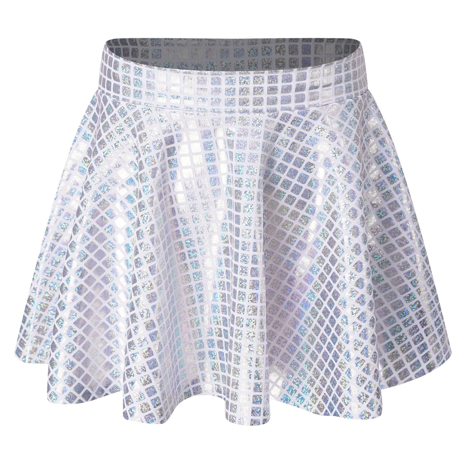 Alvivi Women's Metallic Shiny Pleated Skirt A-line Circle Skater Mini ...