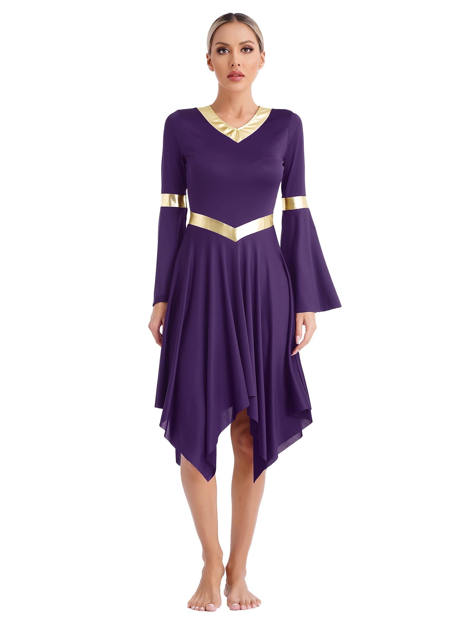 Alvivi Womens Praise Worship Dance Dress Lyrical Dance Costume Liturgical Dancewear Purple M
