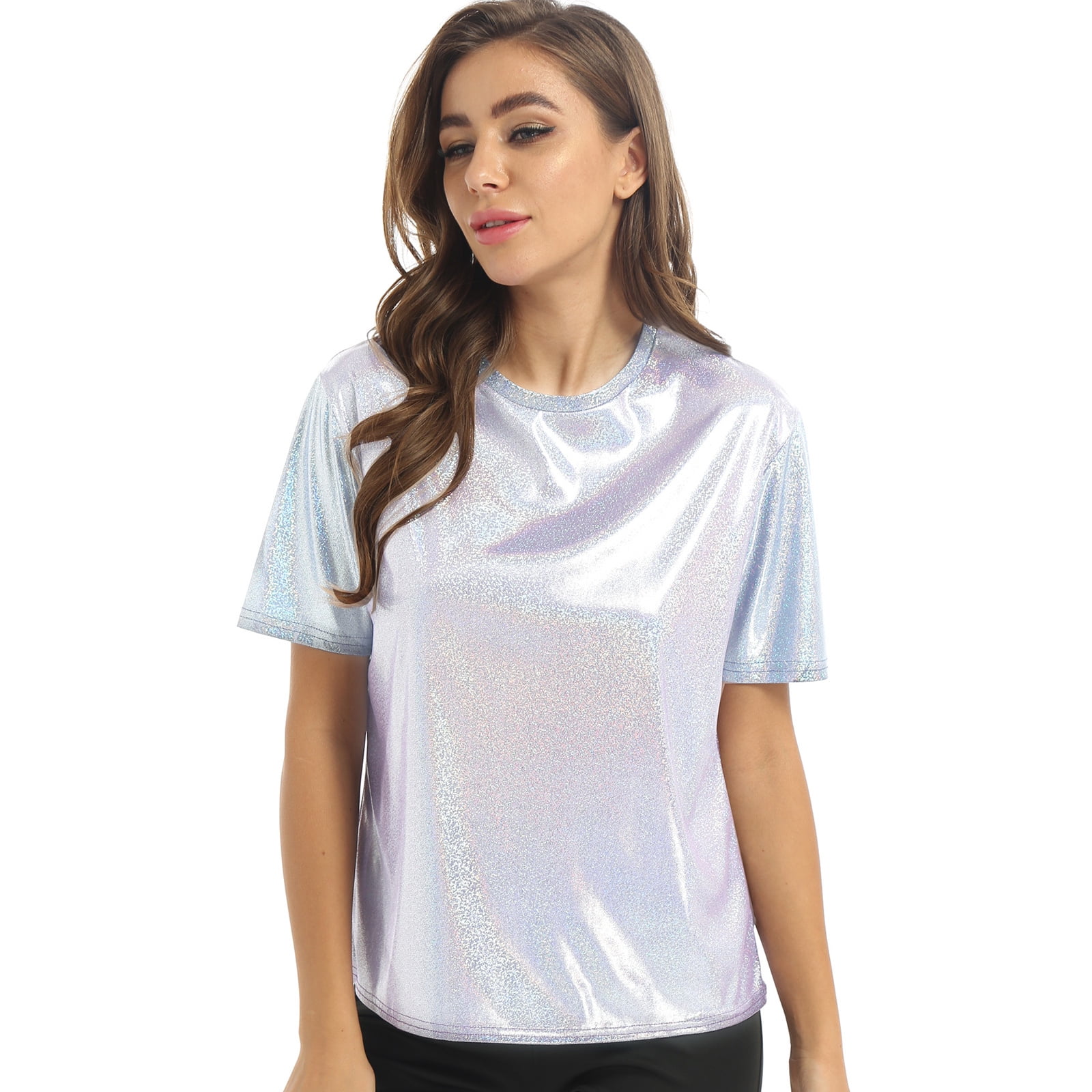 Alvivi Women's Short Sleeve Glitter Metallic T Shirt Tank Tops ...