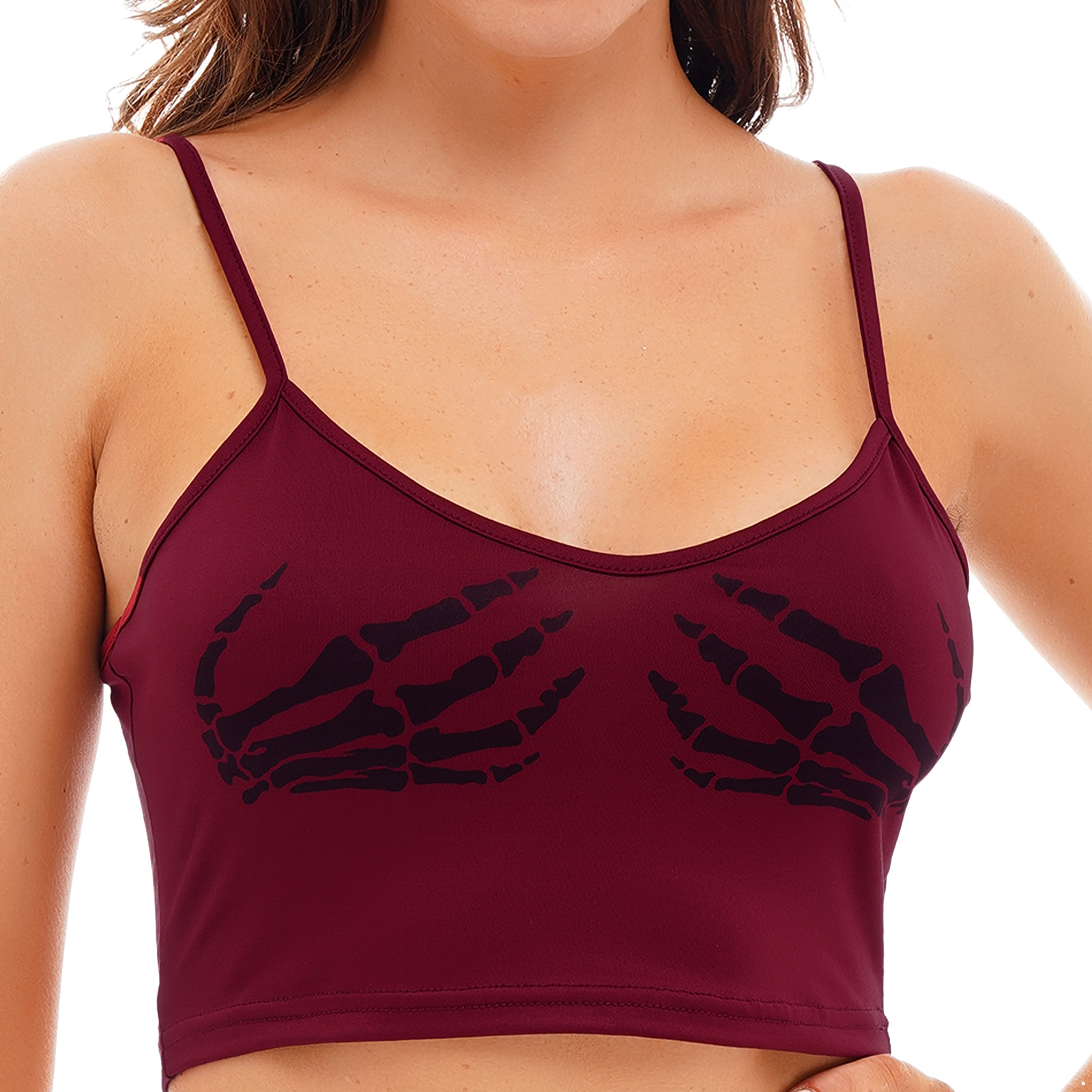 Alvivi Women's Skeleton Skull Hand Print Tank Top Cami Vest Dance Crop Tops Party Costume ...