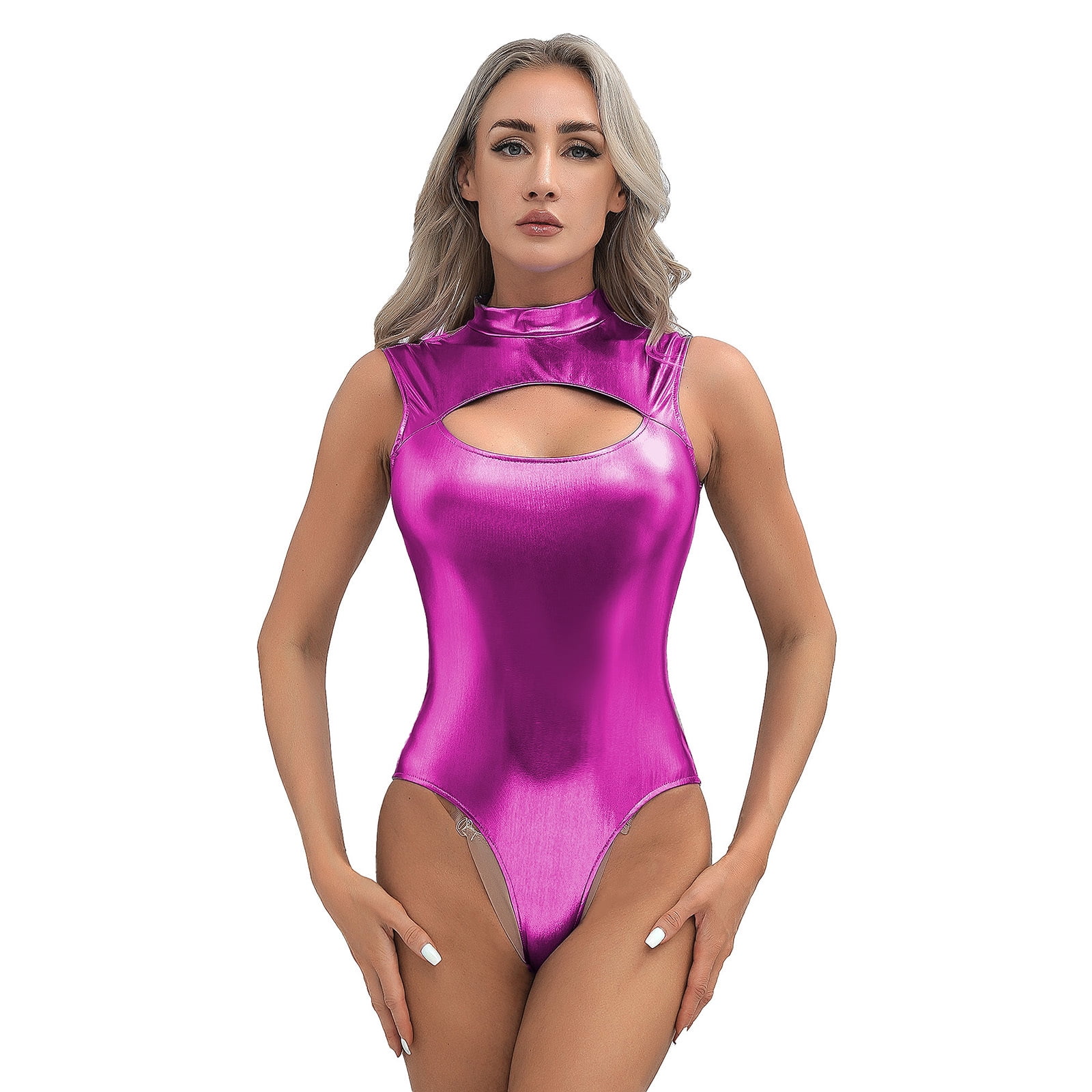 Alvivi Womens Sleeveless Turtleneck Dance Leotard One Piece Shiny