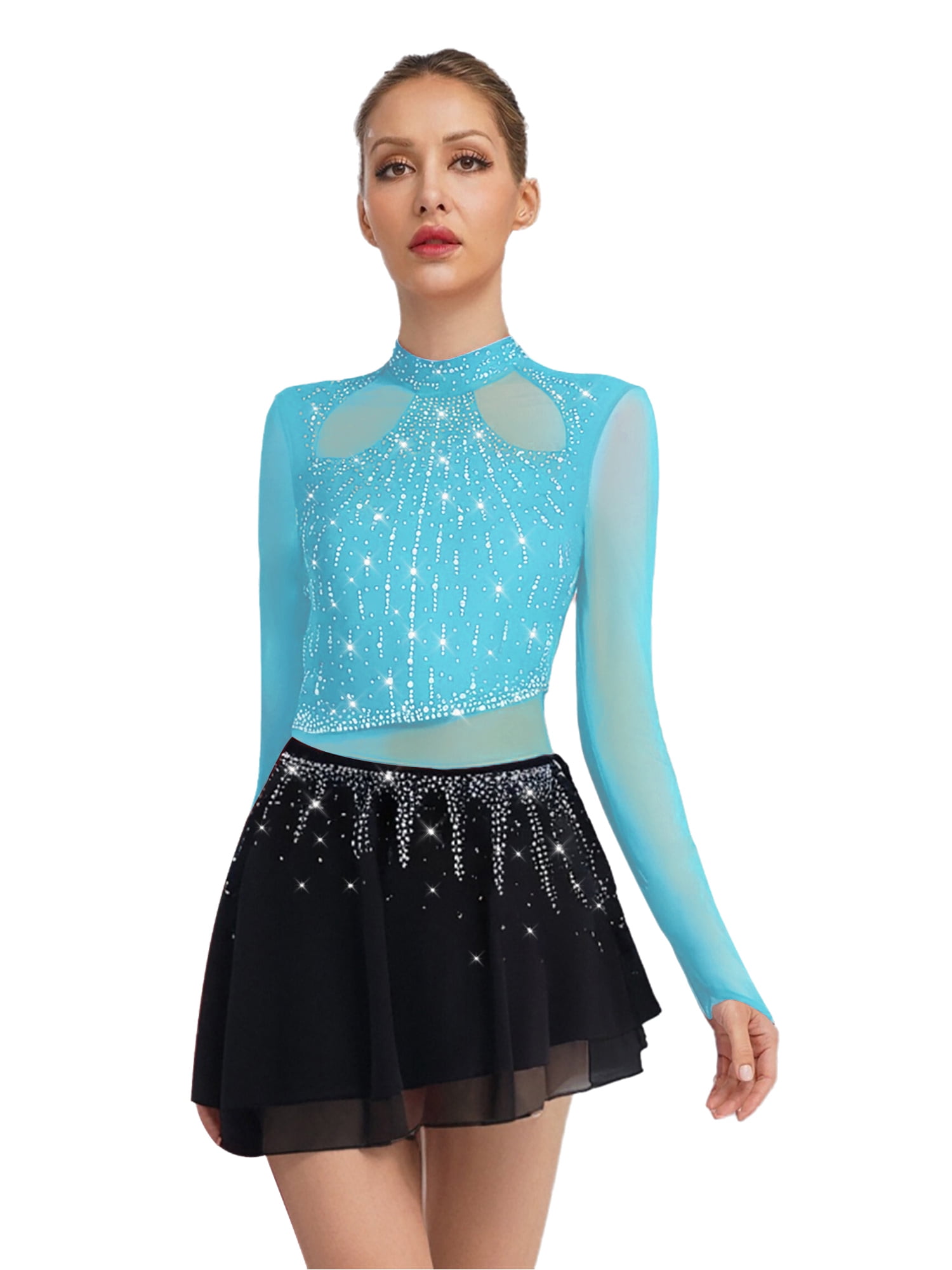 Alvivi Womens Adult Figure Ice Staking Dress Long sleeve Ballet Dance Leotard Competition ...