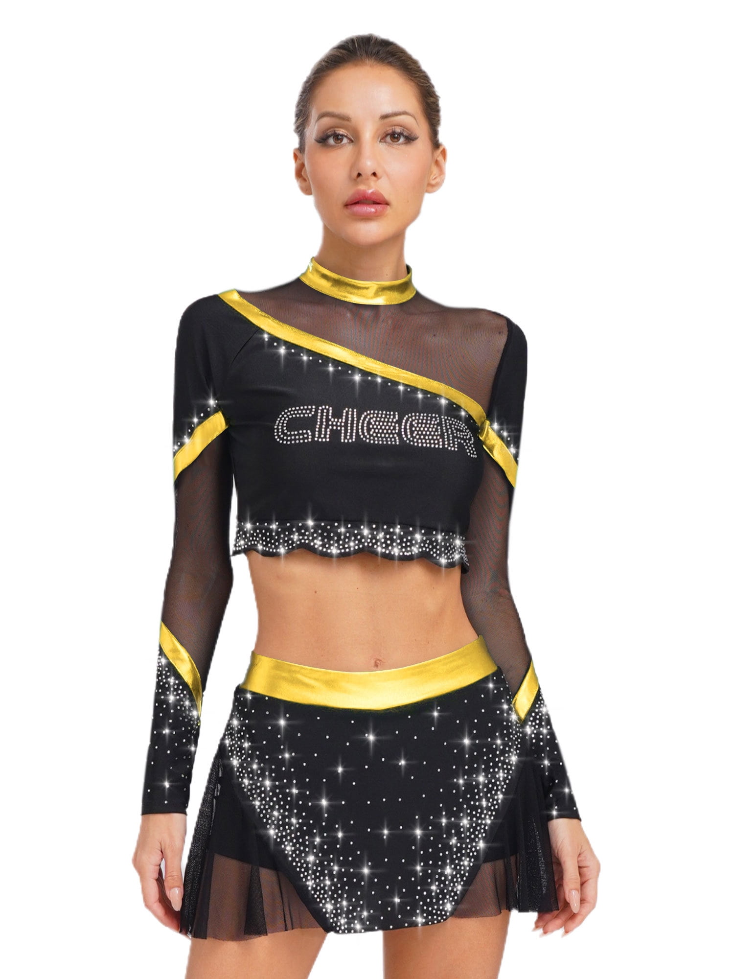 Alvivi Womens Cheer Leader Outfits Cheerleading Uniform Long Sleeve ...