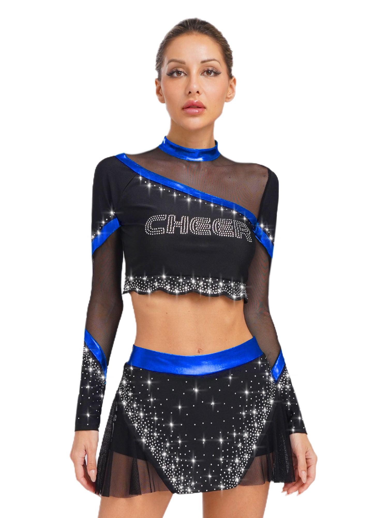 Alvivi Womens Cheer Leader Outfits Cheerleading Uniform Long Sleeve ...