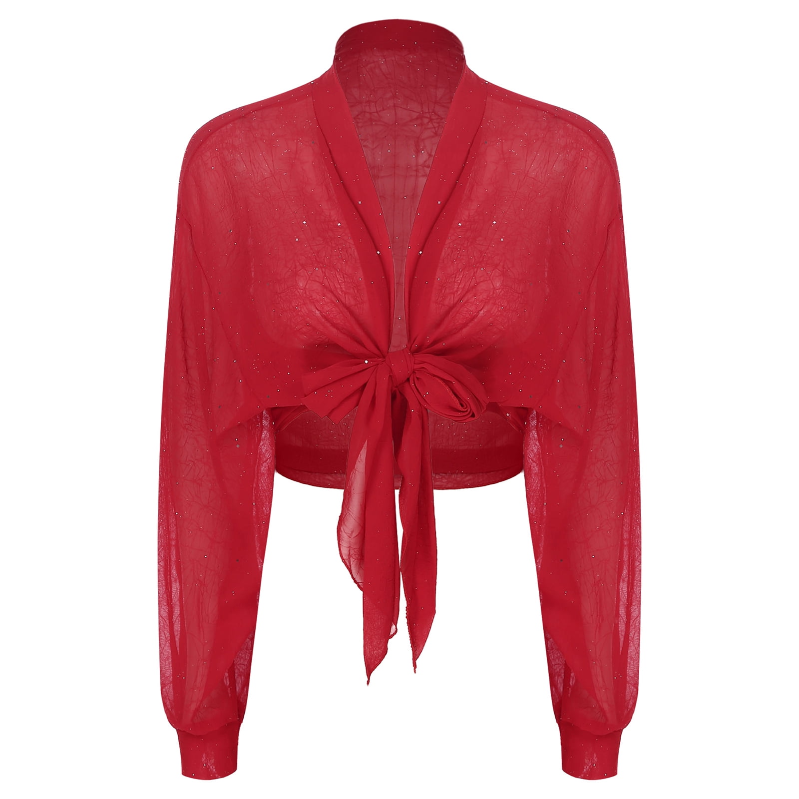 Alvivi Womens Chiffon Long Sleeve Cardigan Shrug Cover-Ups Front Tie Up ...