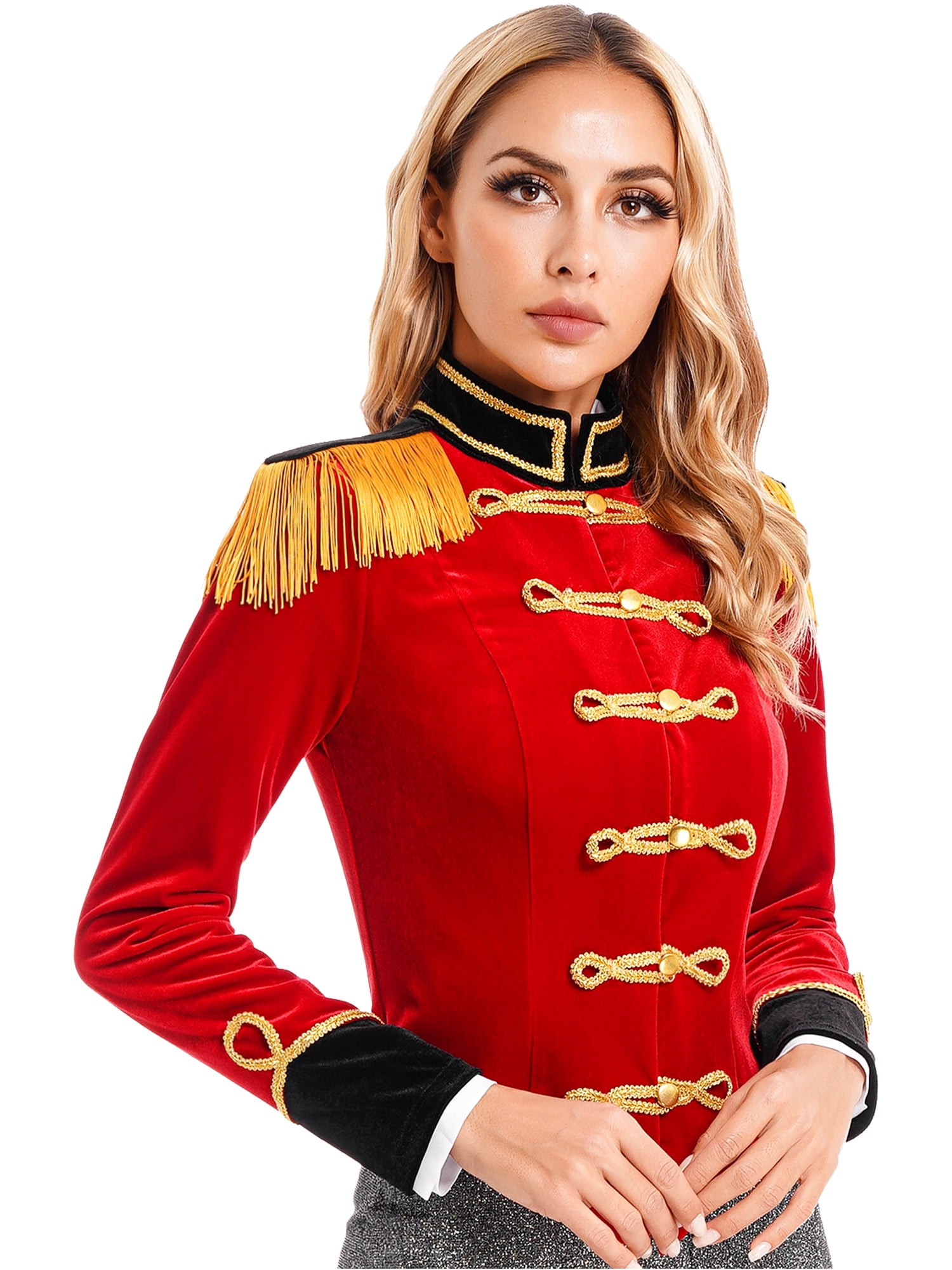 Alvivi Womens Circus Ringmaster Long Sleeve Stand Collar Fringed ...