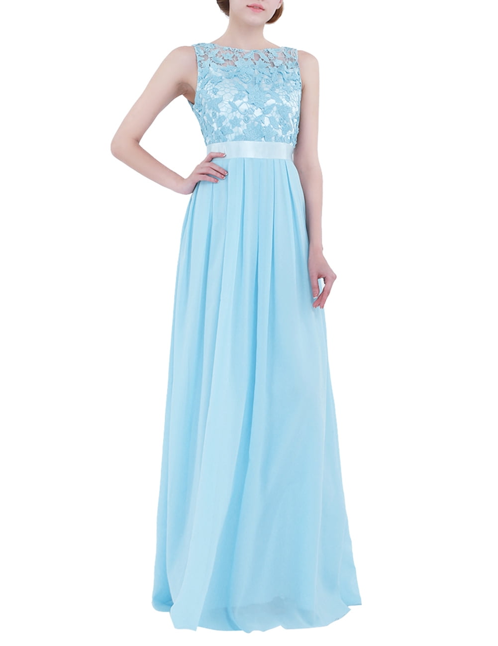 Alvivi Womens Embroidered Chiffon Mesh Splice Wedding Bridesmaid Prom ...