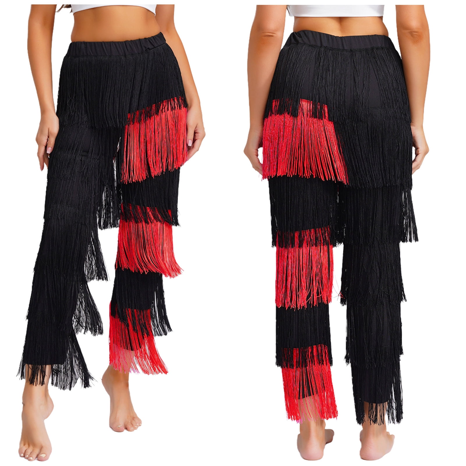 Alvivi Womens Latin Dance Trousers Elastic Waistband Pants Tassels ...