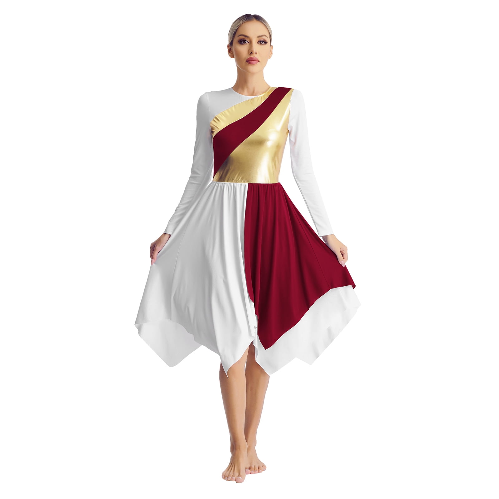 Alvivi Womens Long Sleeve Metallic Liturgical Praise Dance Dress Church ...