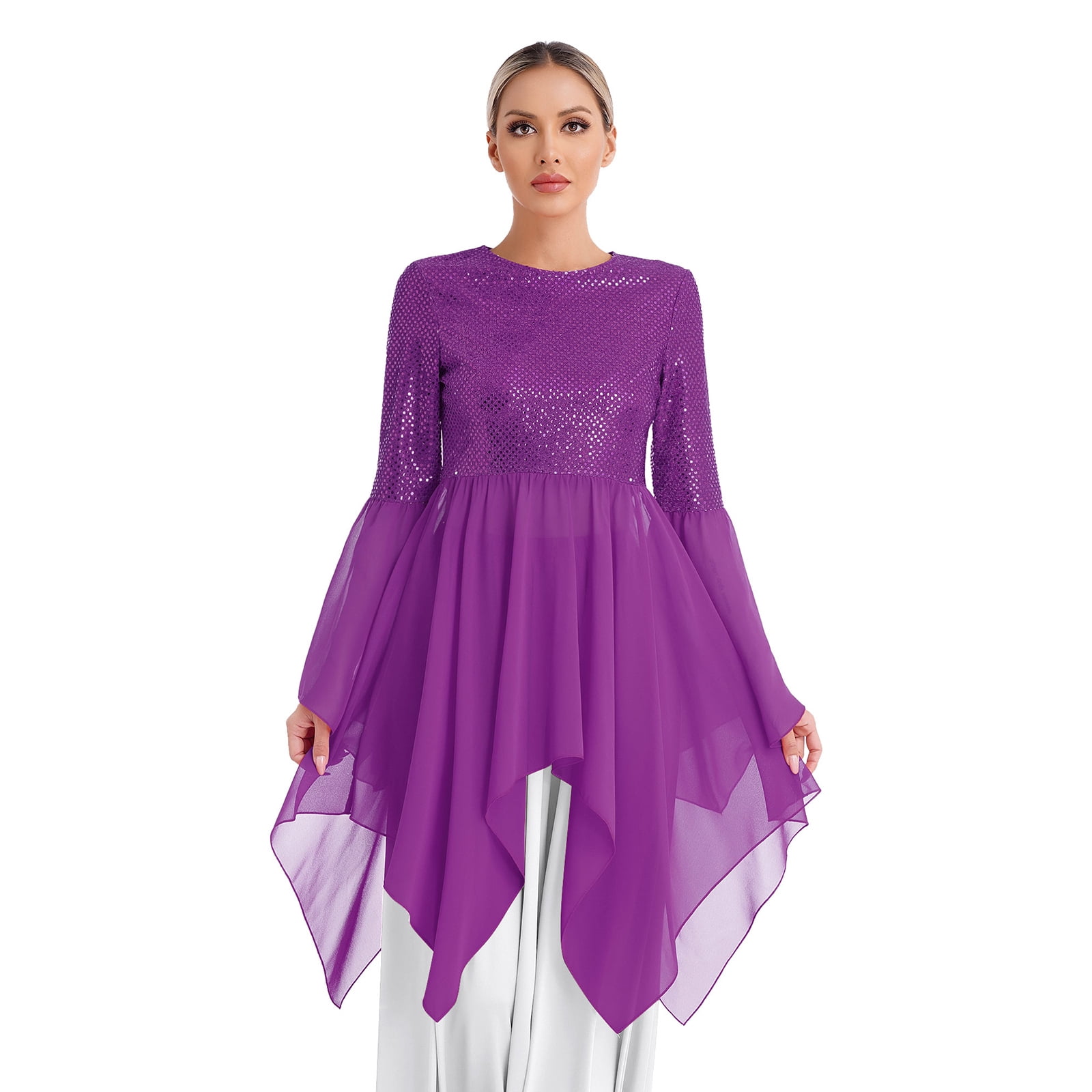 Alvivi Womens Praise Dance Dress Shiny Sequins Liturgical Worship Dance ...