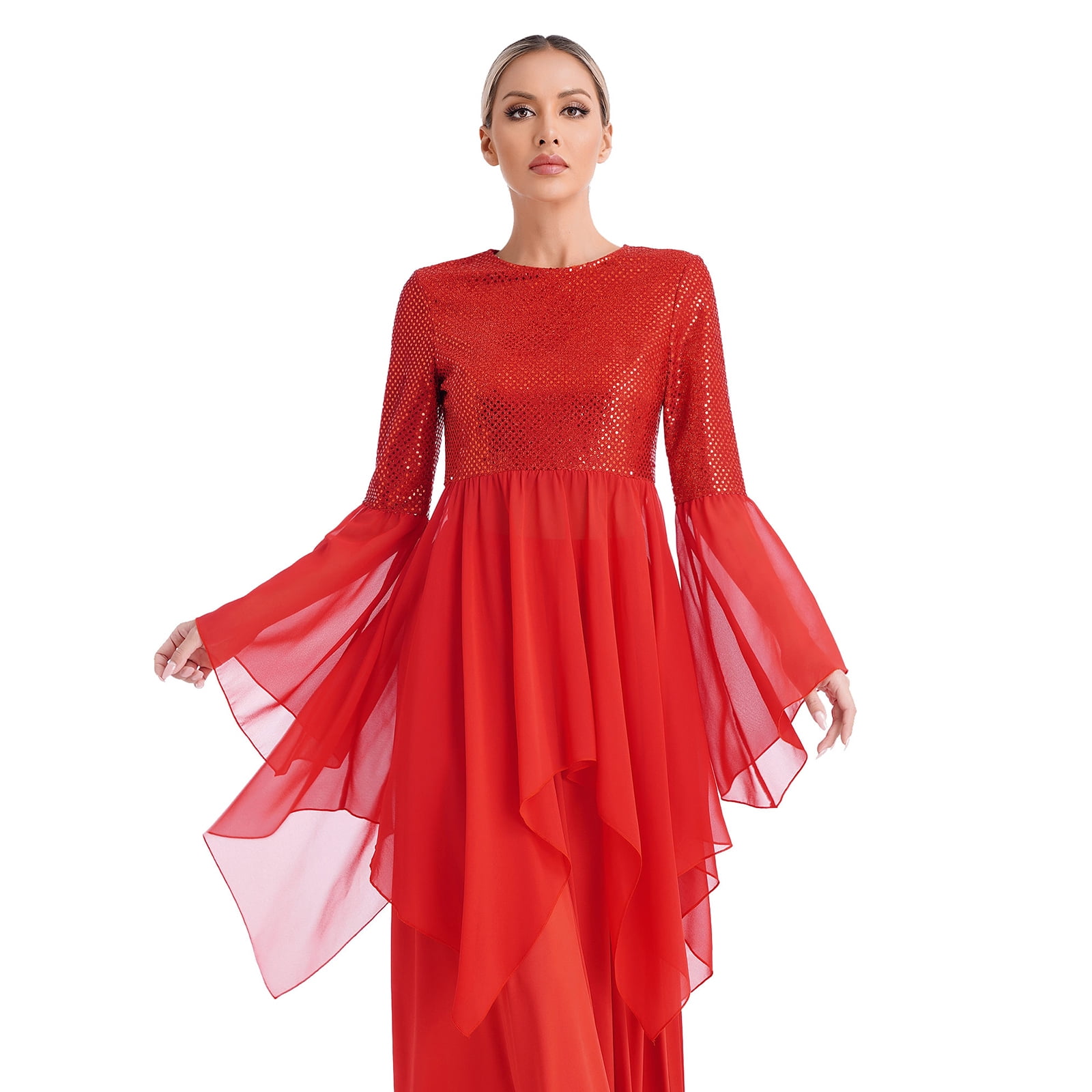 Alvivi Womens Praise Dance Dress Shiny Sequins Liturgical Worship Dance ...
