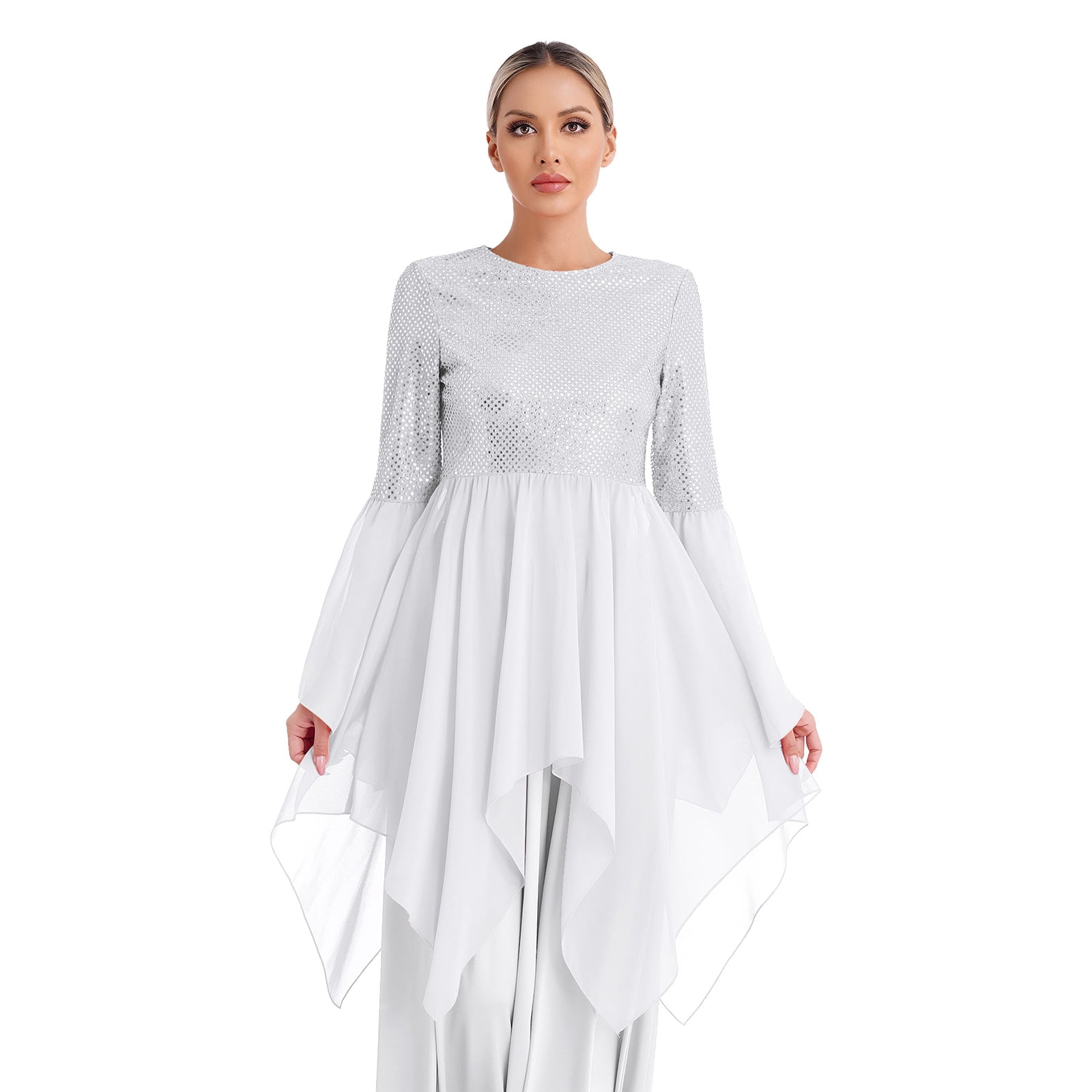 Alvivi Womens Praise Dance Dress Shiny Sequins Liturgical Worship Dance ...