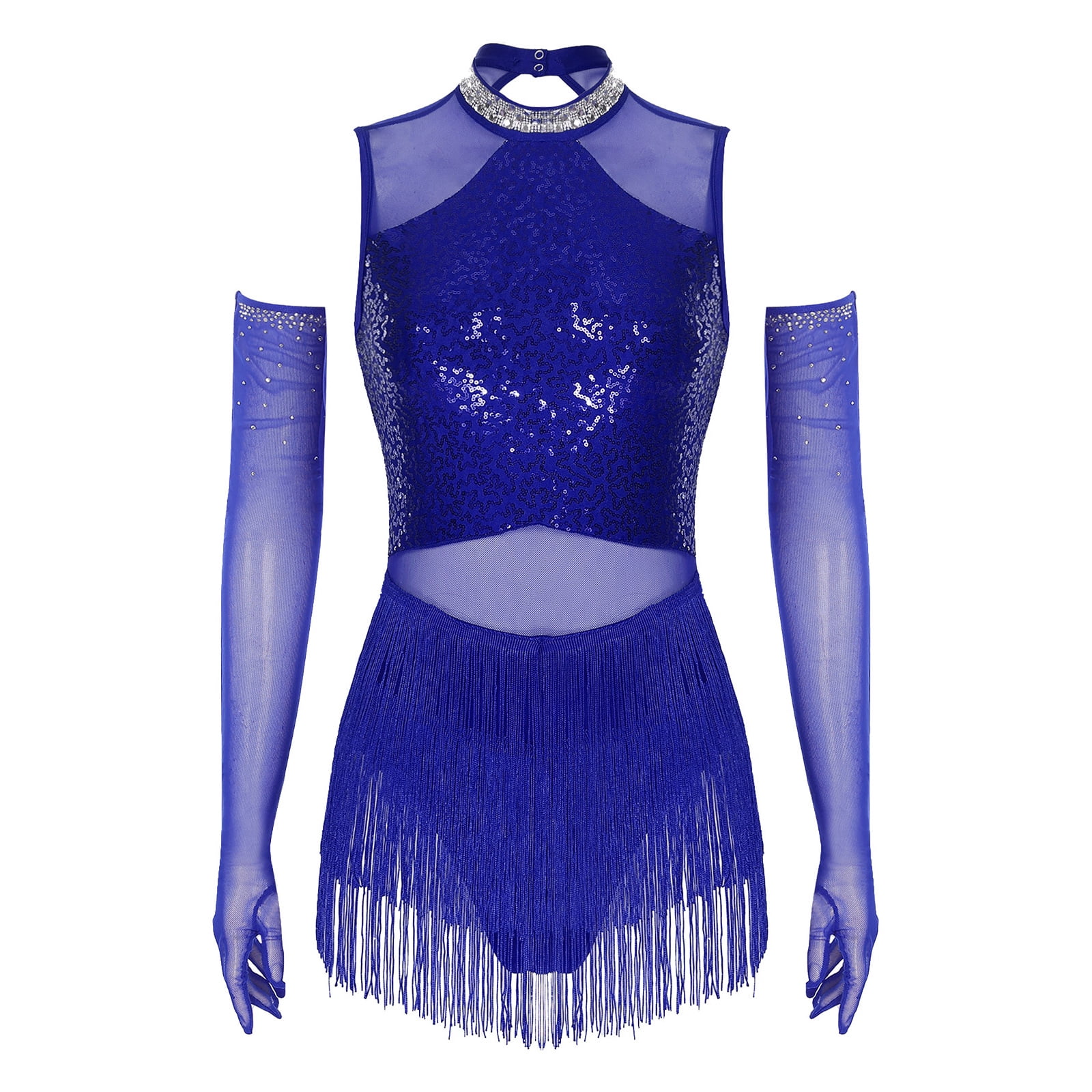 Alvivi Womens Sequined Diamonds Tassel Latin Jazz Salsa Samba Dance ...
