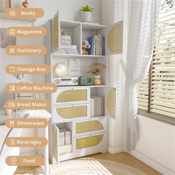 Alvorog Storage Cabinet with Rattan Doors, Tall Hutch Cabinet with ...