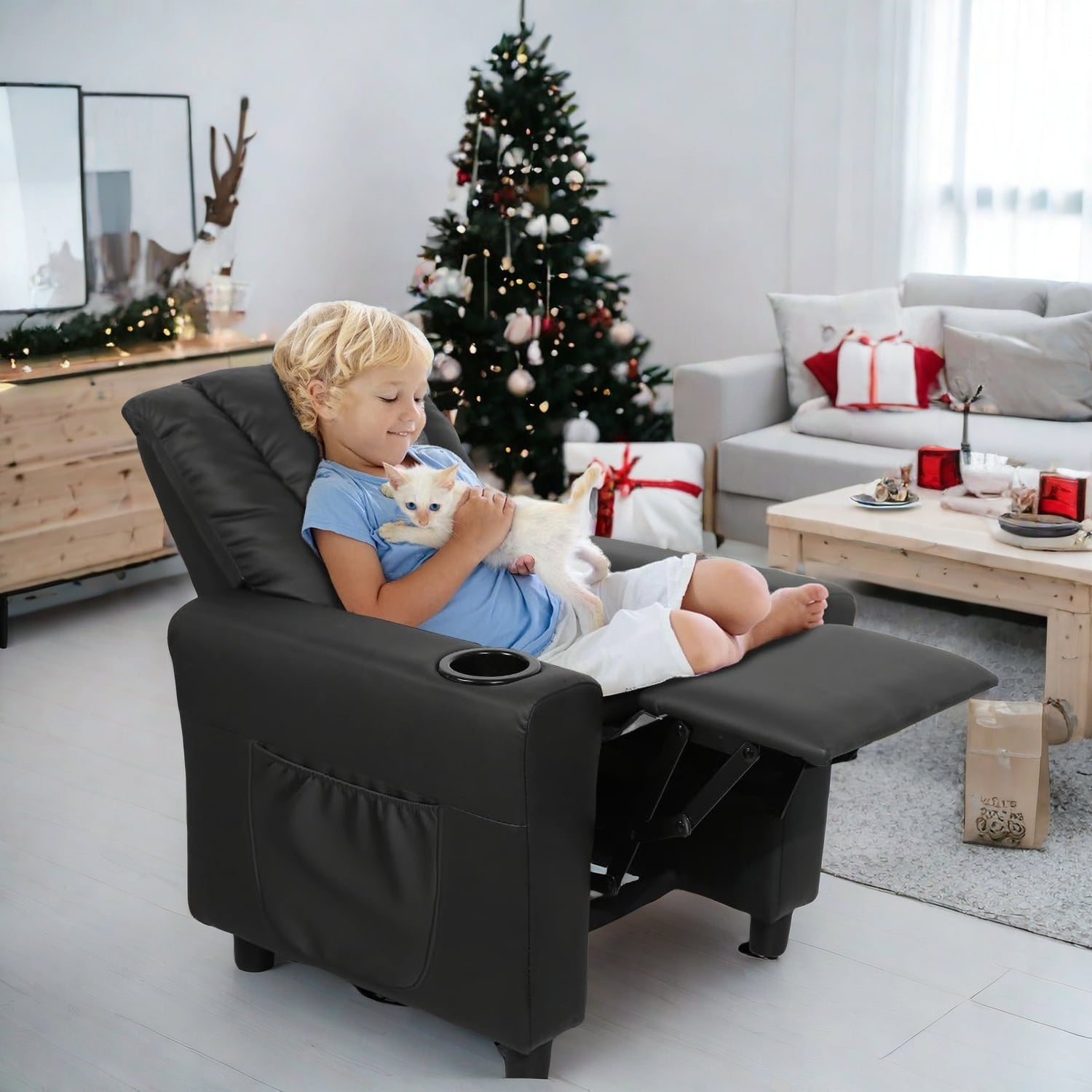 Alwalue Kids Recliner Chair with Cup Holder, Adjustable Footrest and ...