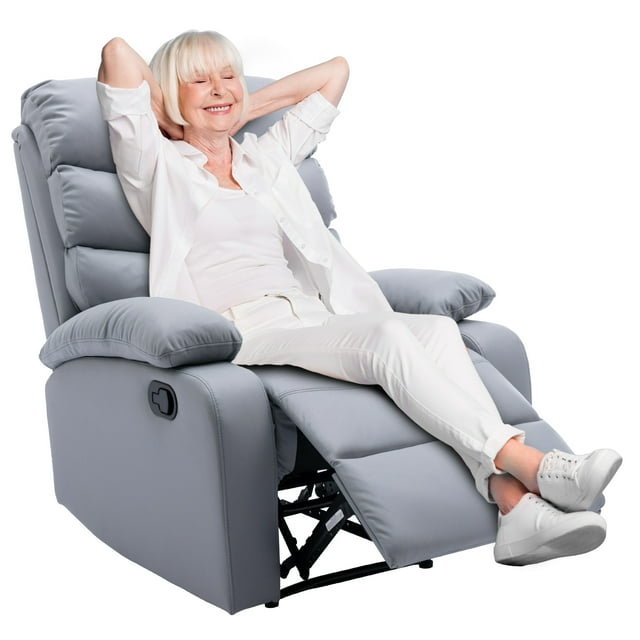 Alwalue Manual Recliner Chair with Micro Leather Overstuffed Single ...
