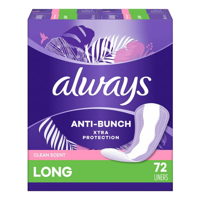 Always Anti-Bunch Xtra Protection Daily Liners Extra Long, 72 Count HSA ...