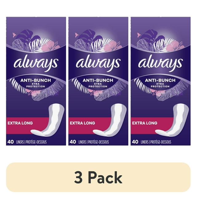 (3 pack) Always Anti-Bunch Xtra Protection Daily Liners Long Absorbency ...