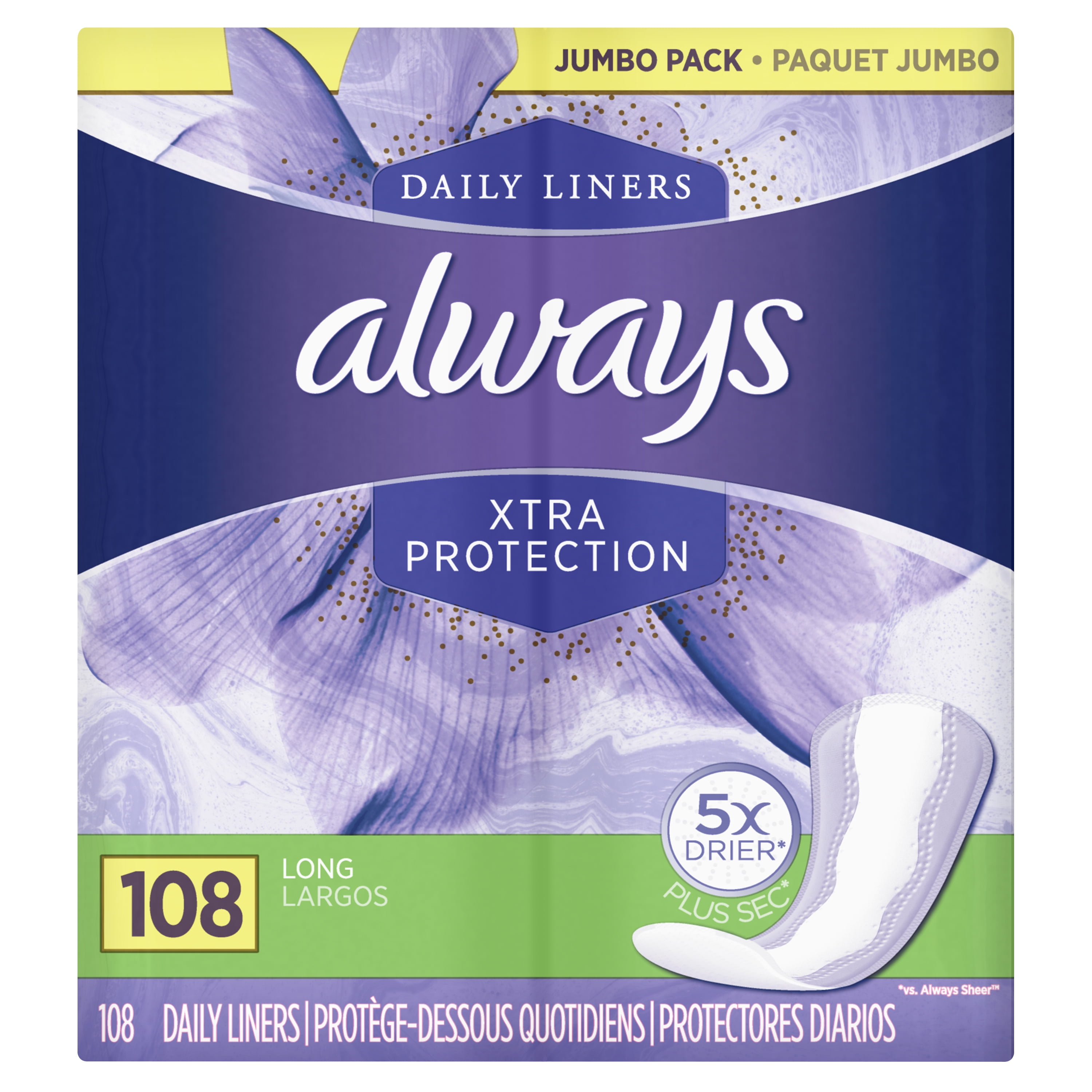 Always Anti-Bunch Xtra Protection Daily Liners Long, 108 Ct - Walmart.com